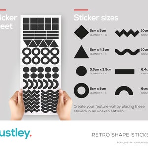 63 Retro Shape Stickers, Geometric Shape Wall Sticker Decals, Bedroom ...