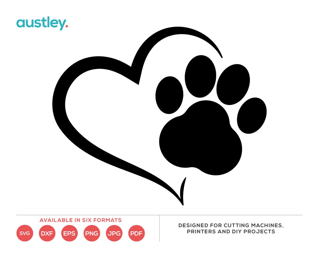 Pet Love, Paw Print Heart, Svg, Dxf, Eps, Png, Jpg, Pdf, Cut File ...