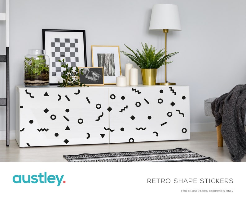 63 Retro Shape Stickers, Geometric Shape Wall Sticker Decals, Bedroom ...