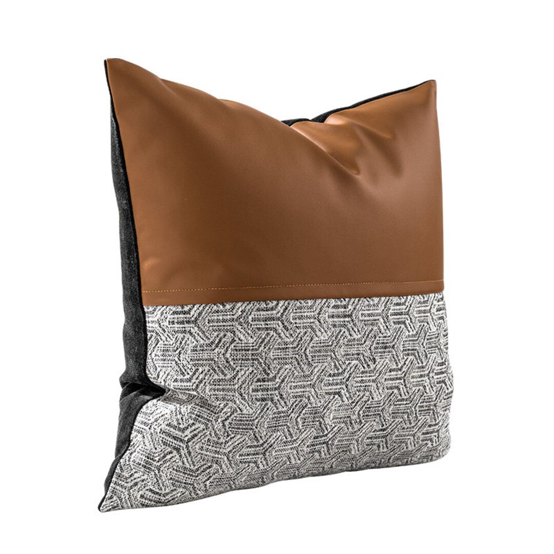 Colorblock Leather Pillow Cover, Decorative Home Cushion - Etsy