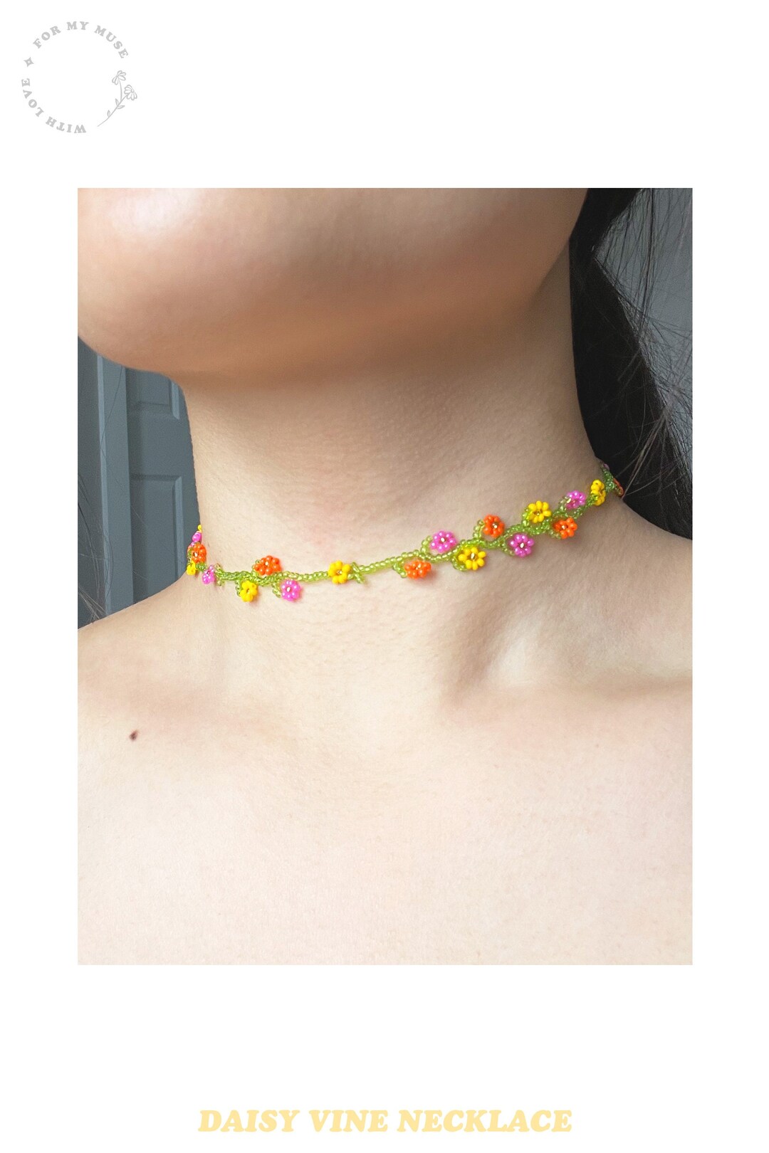 Daisy Vine Necklace || Beaded Flower Chain Necklace || Dainty Kpop Y2k ...