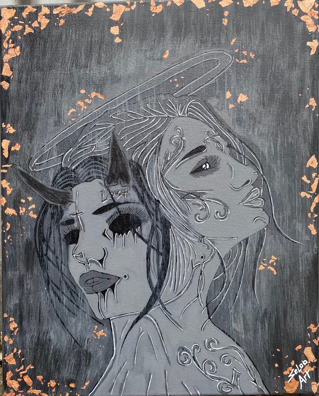 Angel and Demon Canvas, Canvas, Acrylic, Angel, Demon, Dark, Angel ...