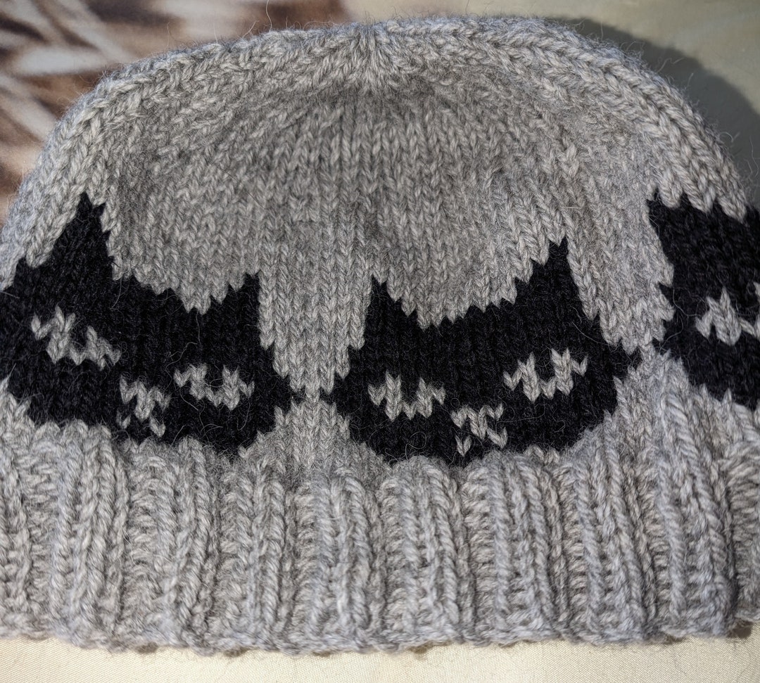 Knitted Cat Face Hat - Hat With Cute Cat Face! 100% Wool. Handknitted ...