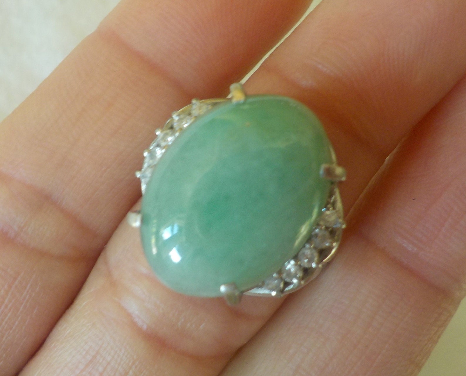 Large Heavy Solid Platinum 900 Jade Diamond Ring 10.02 Gms - Etsy
