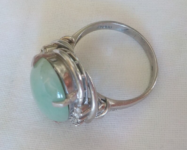 Large Heavy Solid Platinum 900 Jade Diamond Ring 10.02 Gms - Etsy