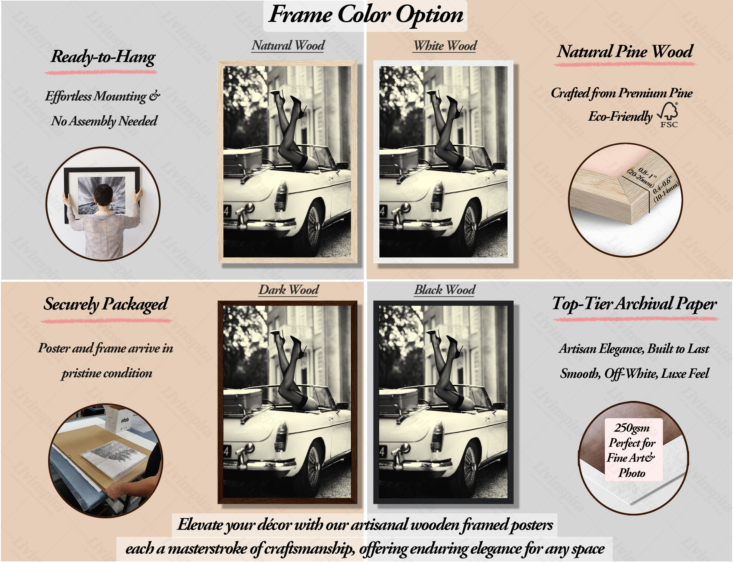 Vintage Elegance Classic Car & Heels Wall Print Frame for Living Room ...