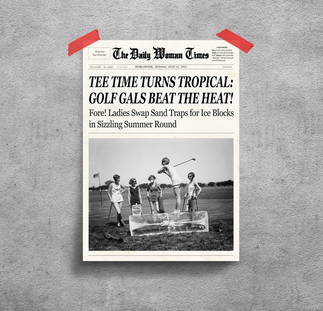 Retro Newspaper Beat the Heat Golf Poster | Vintage Tee Time Newspaper ...