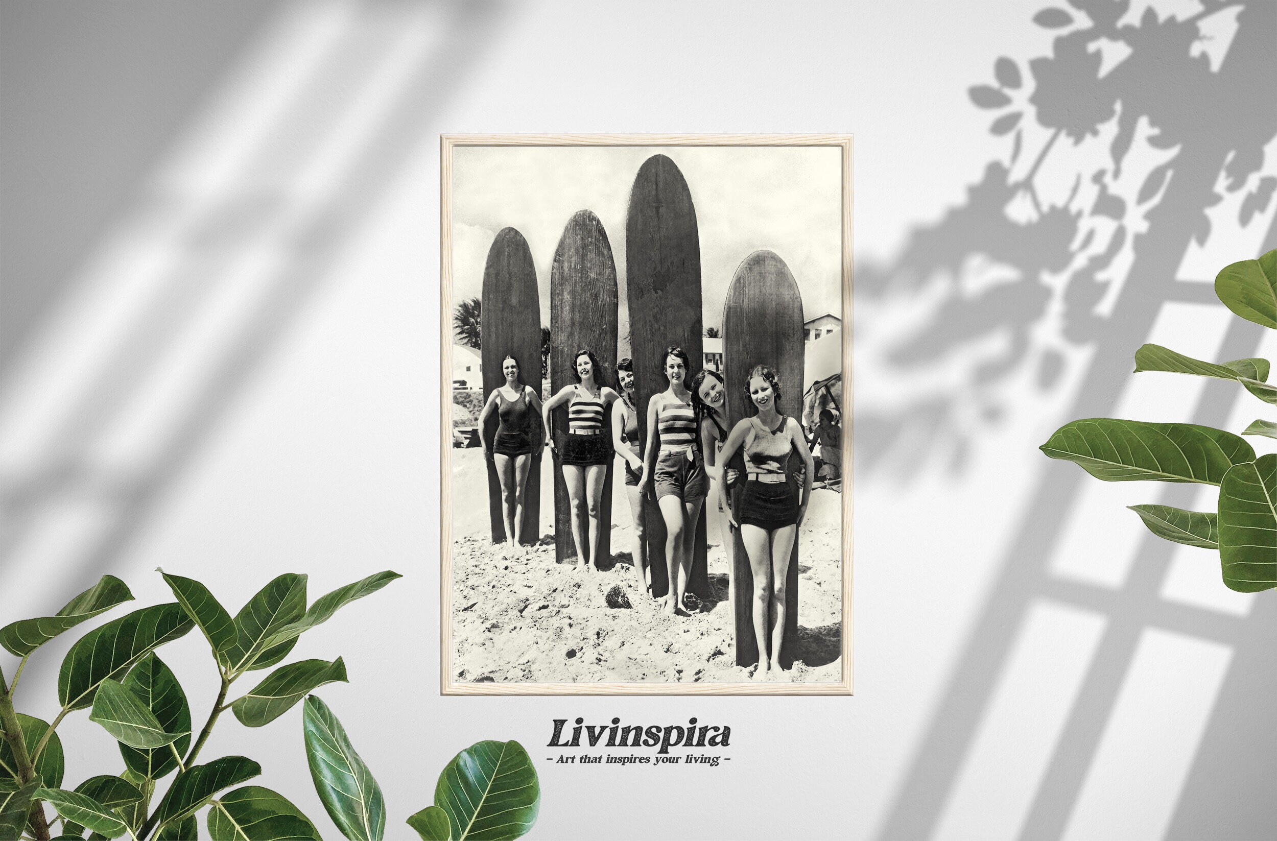 Vintage Surfboard Ladies Beach Photo | Retro Surfing Women Picture | Classic Summer Beach Wall ...