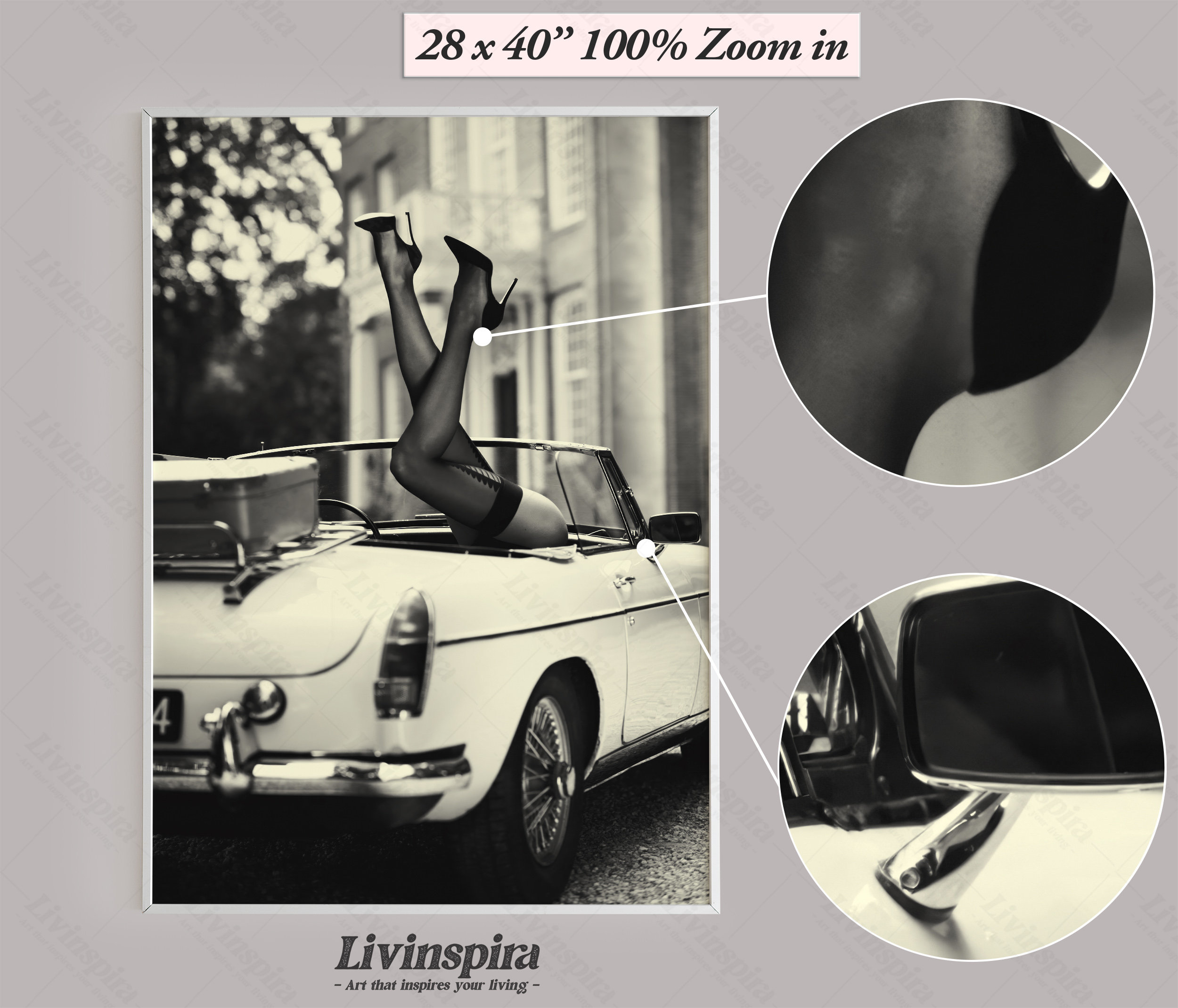 Vintage Elegance Classic Car & Heels Wall Print Frame for Living Room ...