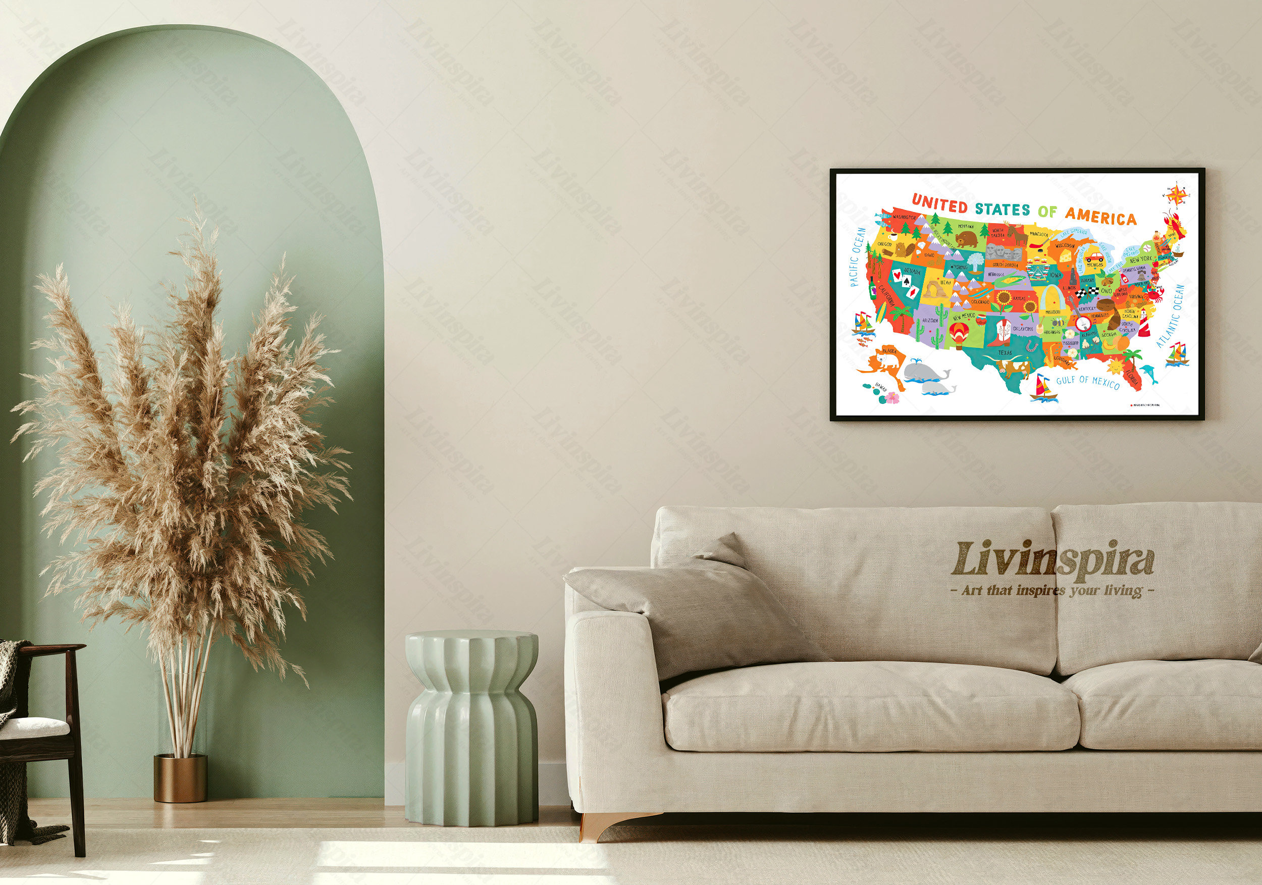 Educational Geographical USA Map Poster of the State Signature - Etsy