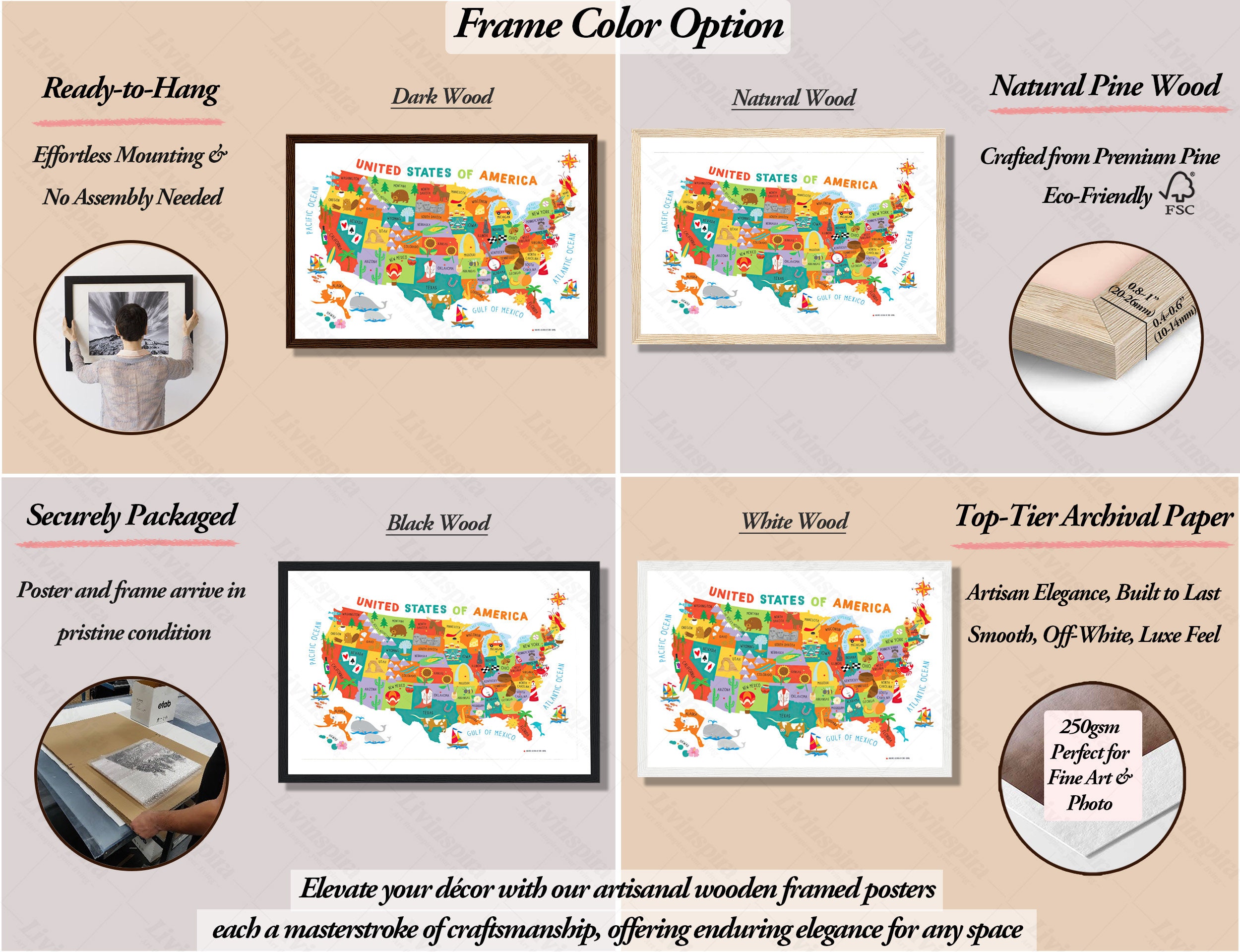 Educational Geographical USA Map Poster of the State Signature - Etsy