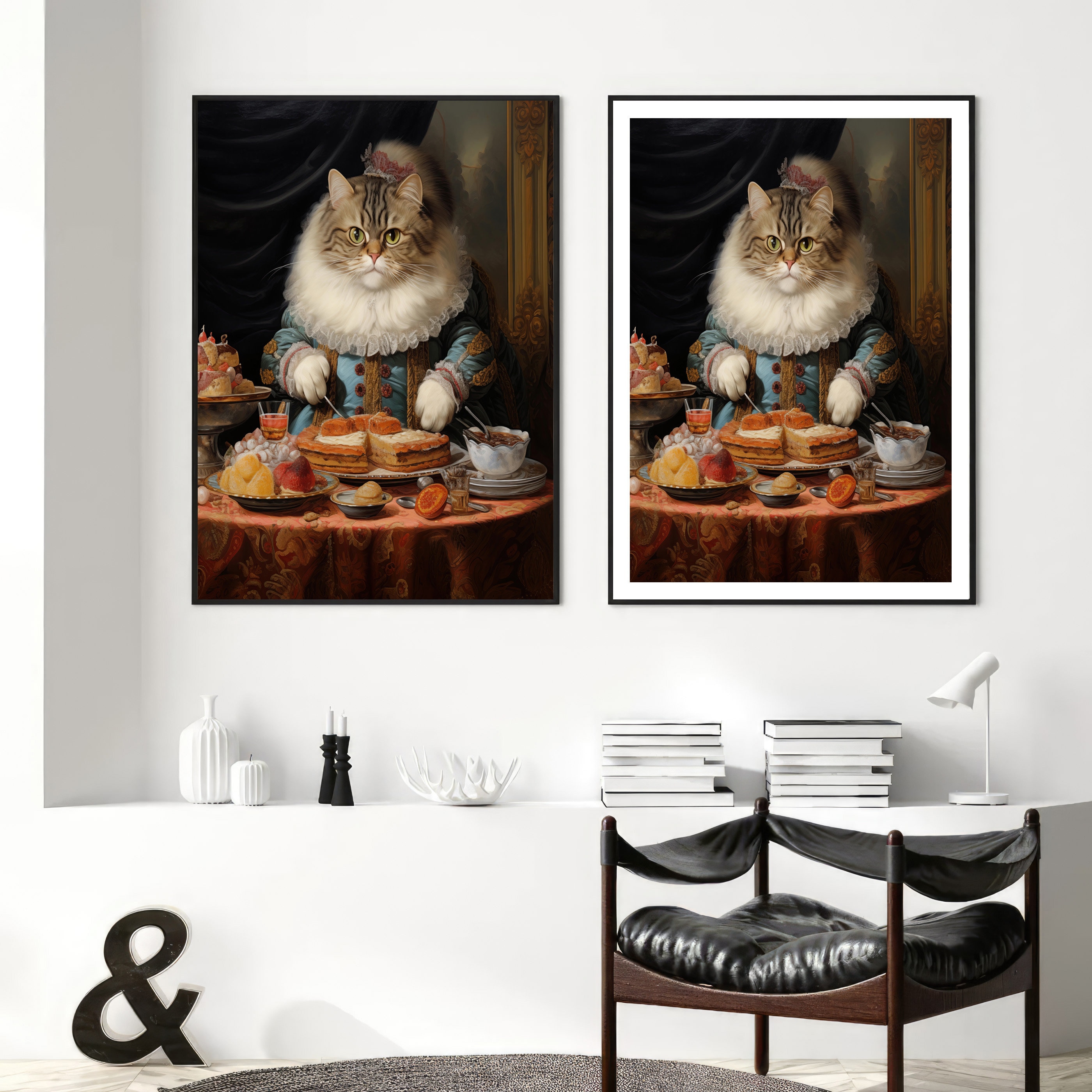 Noble Cat in Vintage Attire Print Elegant Pet Portrait for ...