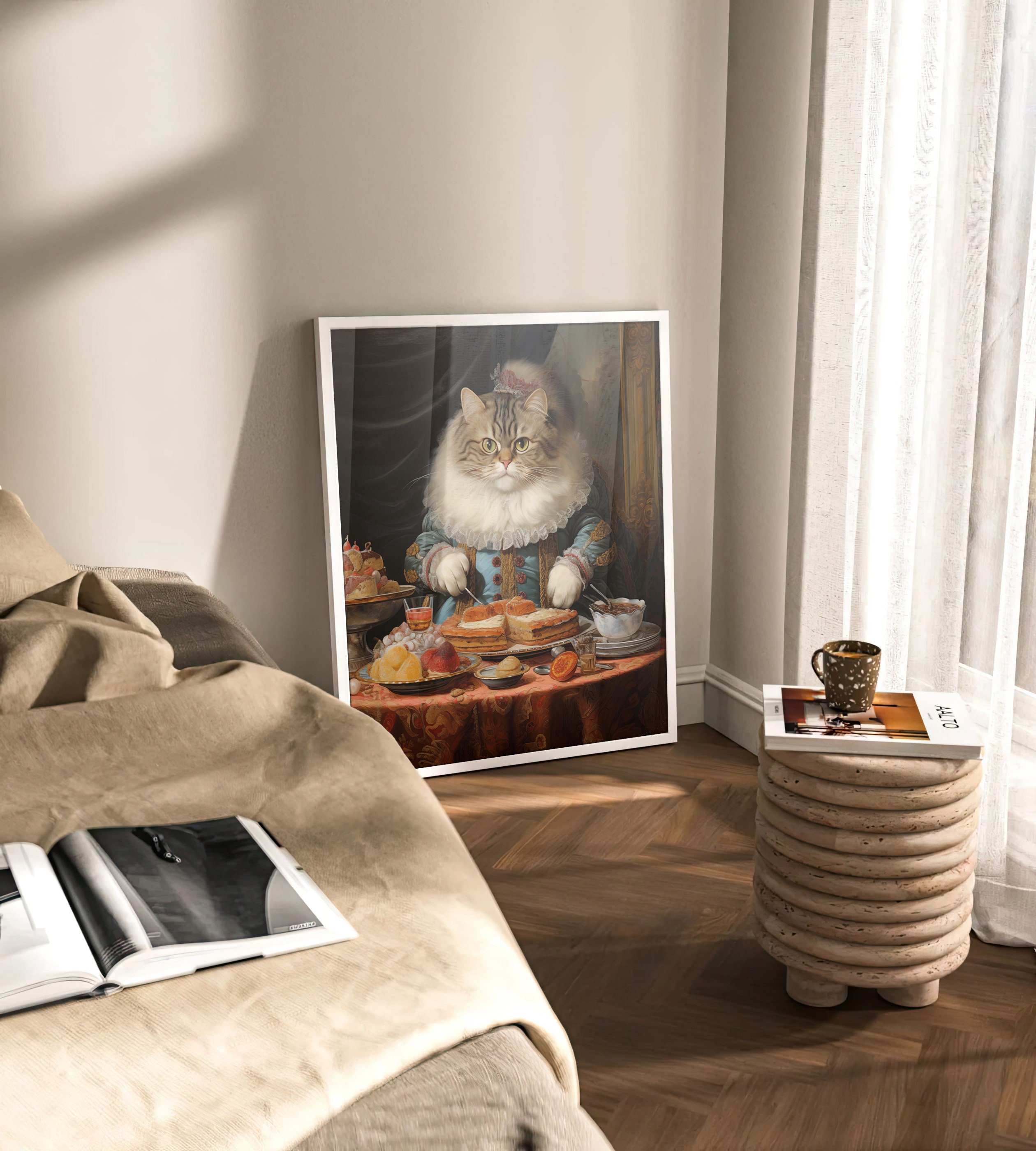 Noble Cat in Vintage Attire Print Elegant Pet Portrait for ...