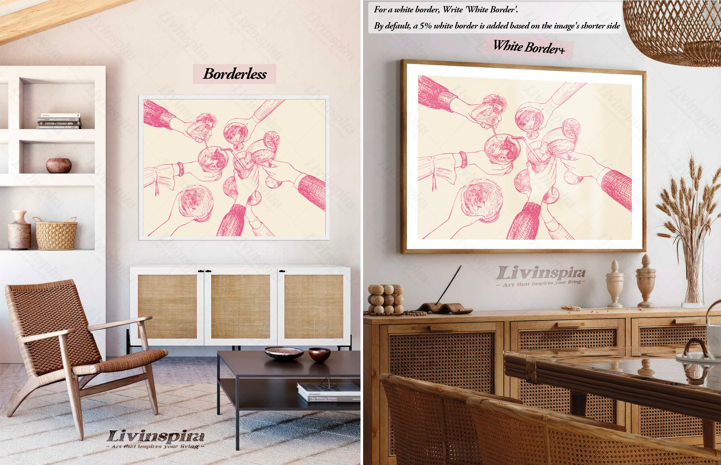 Preppy Pink Cheers Print Picture Frame, Alcohol Cocktail Beverage ...