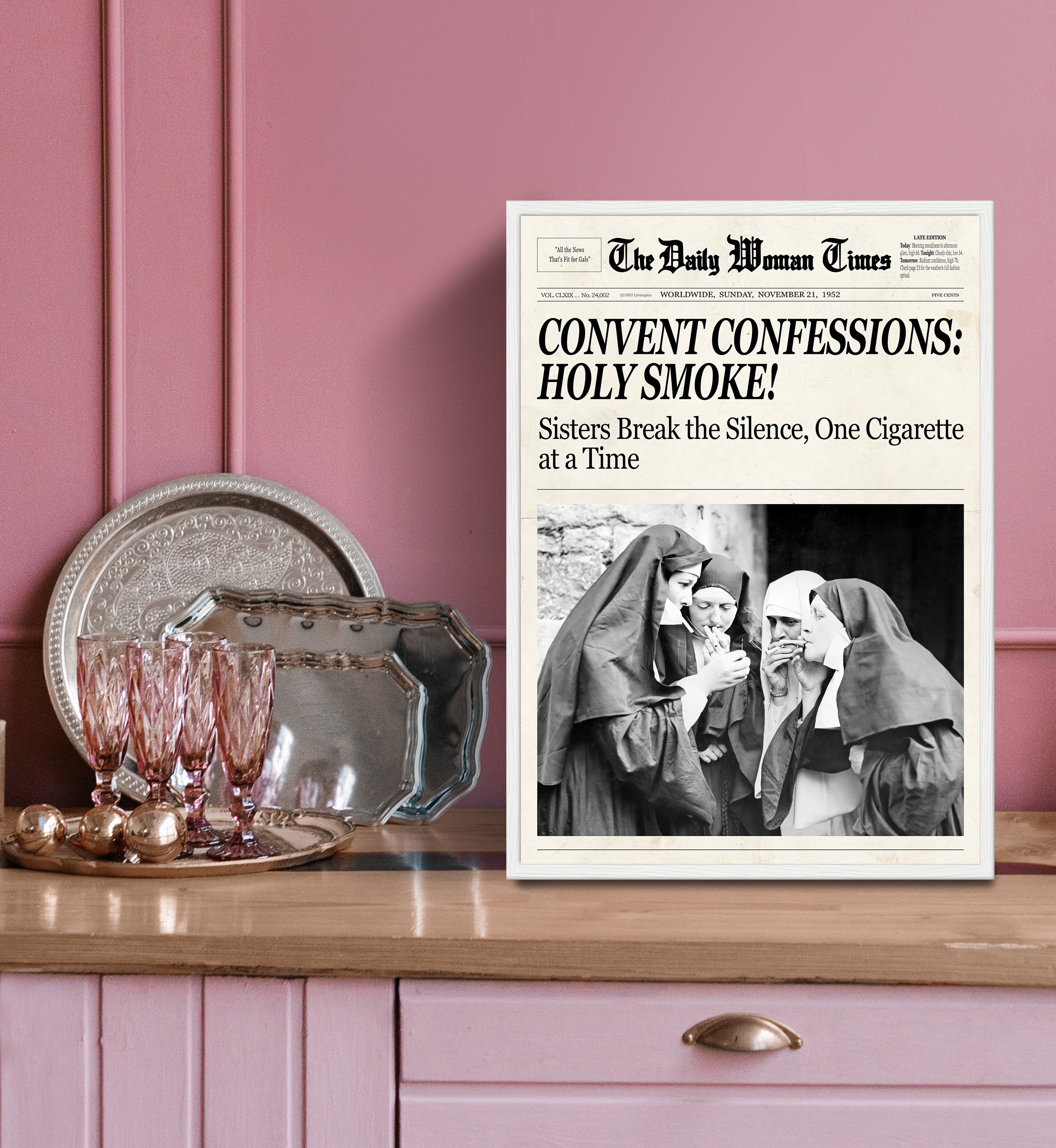 Holy Smoke Nuns Retro Newspaper Poster Vintage Convent Humor Print for ...