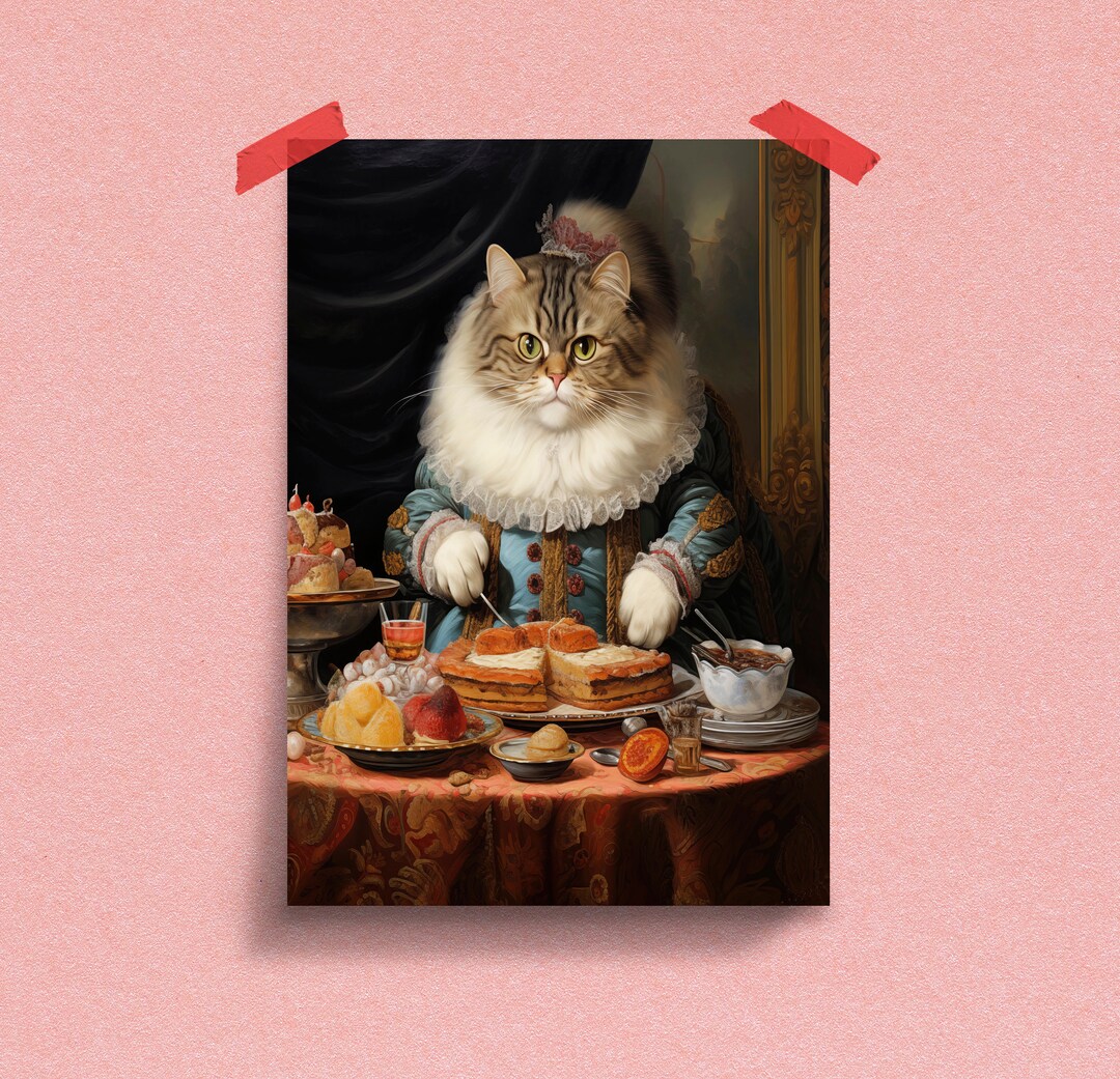 Noble Cat in Vintage Attire Print | Elegant Pet Portrait for ...