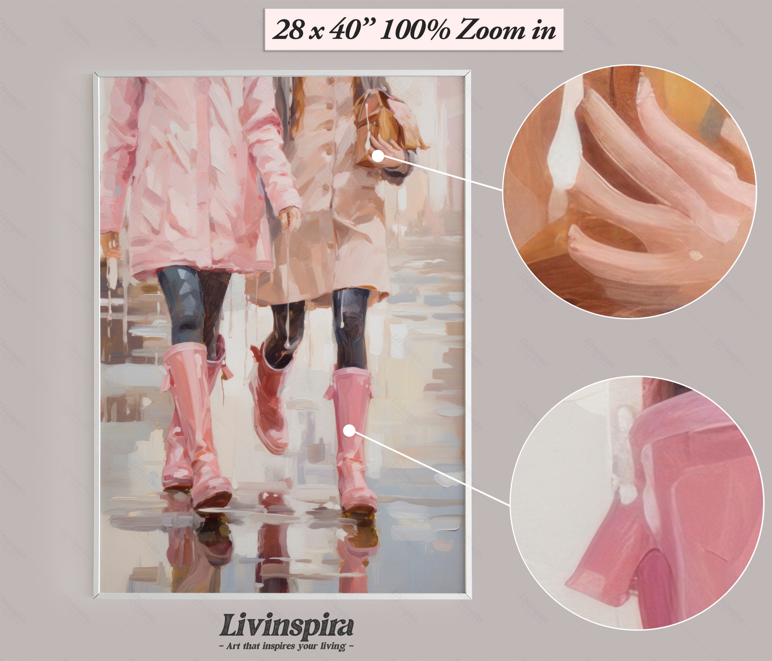 Girls in Pink | Rainy Day Reflections Oil Painting | Preppy Style City ...