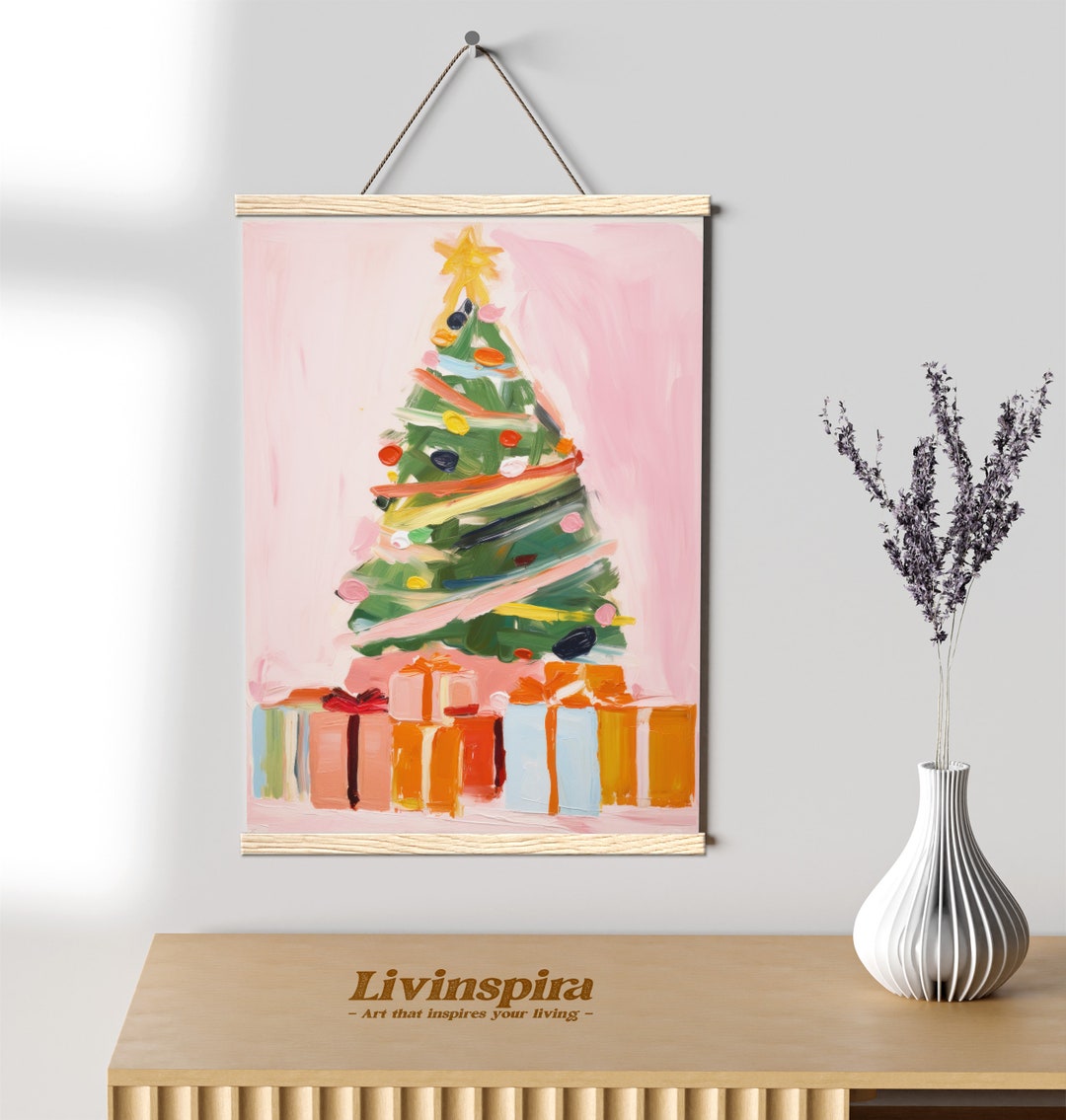 Preppy Style Christmas Tree Painting | Festive Holiday Wall Art | Xmas ...