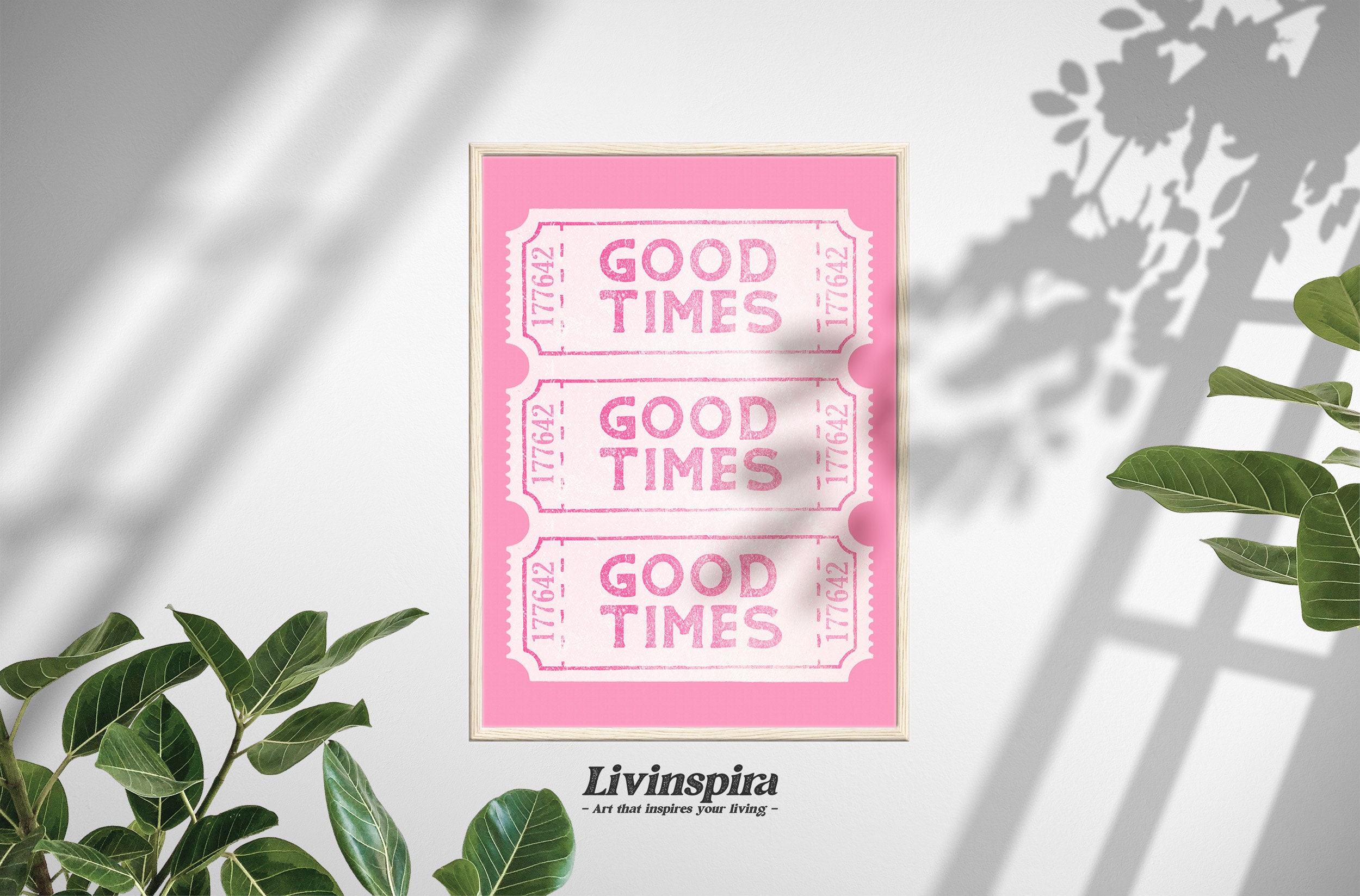 Pink Retro Wall Art for Living Rooms GOOD TIMES Poster Frame Indie ...