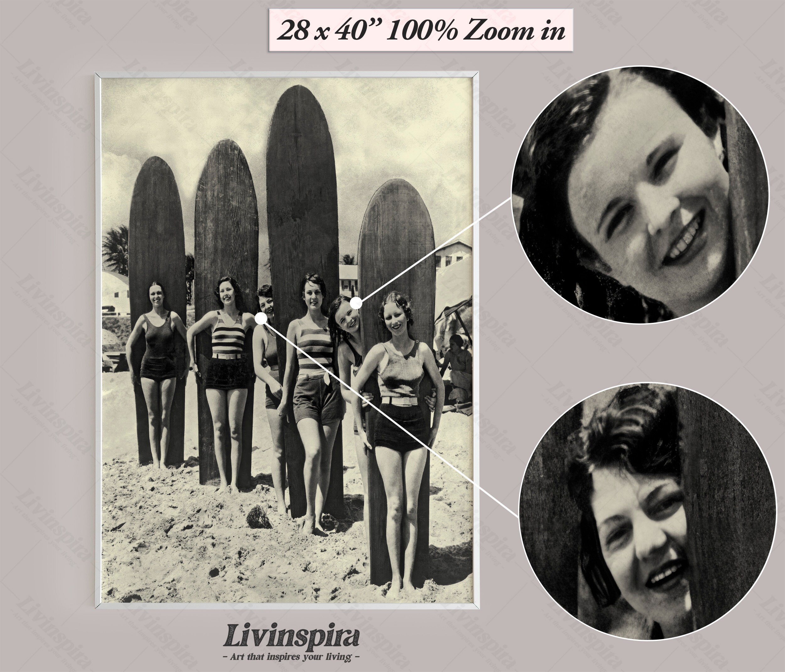 Vintage Surfboard Ladies Beach Photo | Retro Surfing Women Picture ...