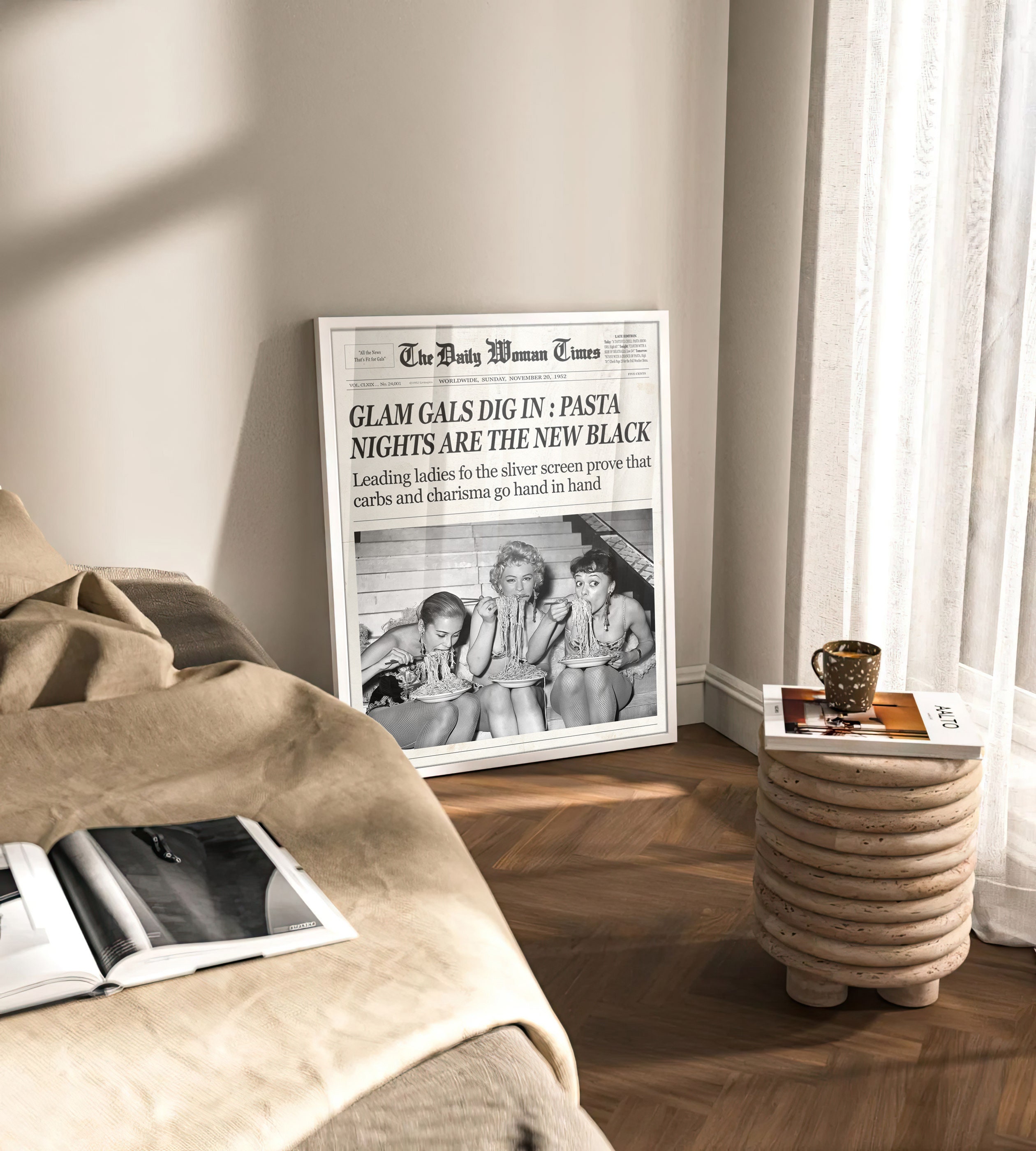 Vintage Pasta Party Print | Retro Glam Gals Newspaper Poster for Kitchen Decor #144 - Etsy