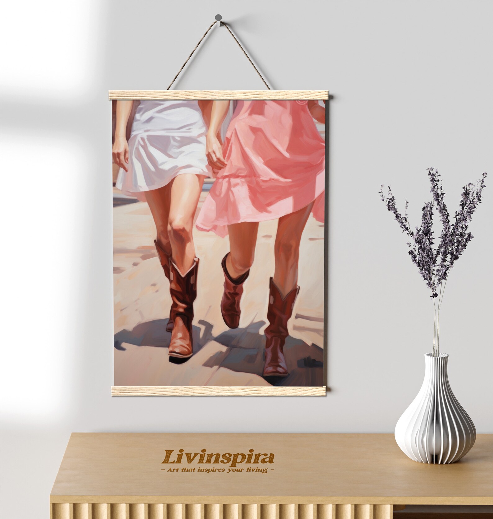 Girls in Cowgirl Boots Painting Print | Pastel Color Tone Retro Preppy ...