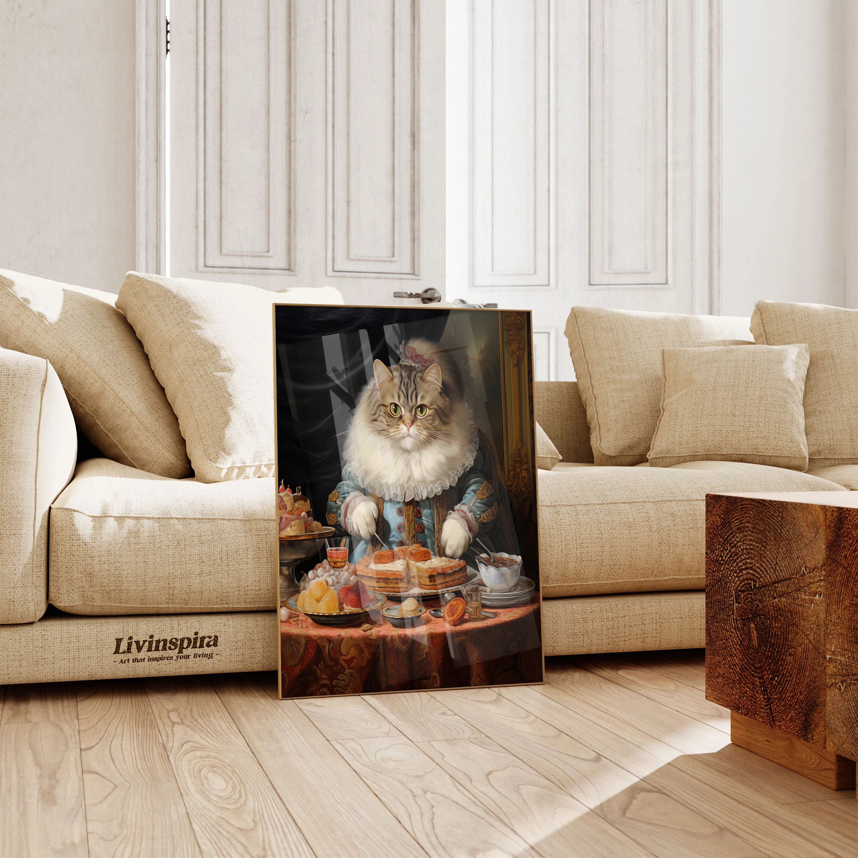 Noble Cat in Vintage Attire Print Elegant Pet Portrait for ...