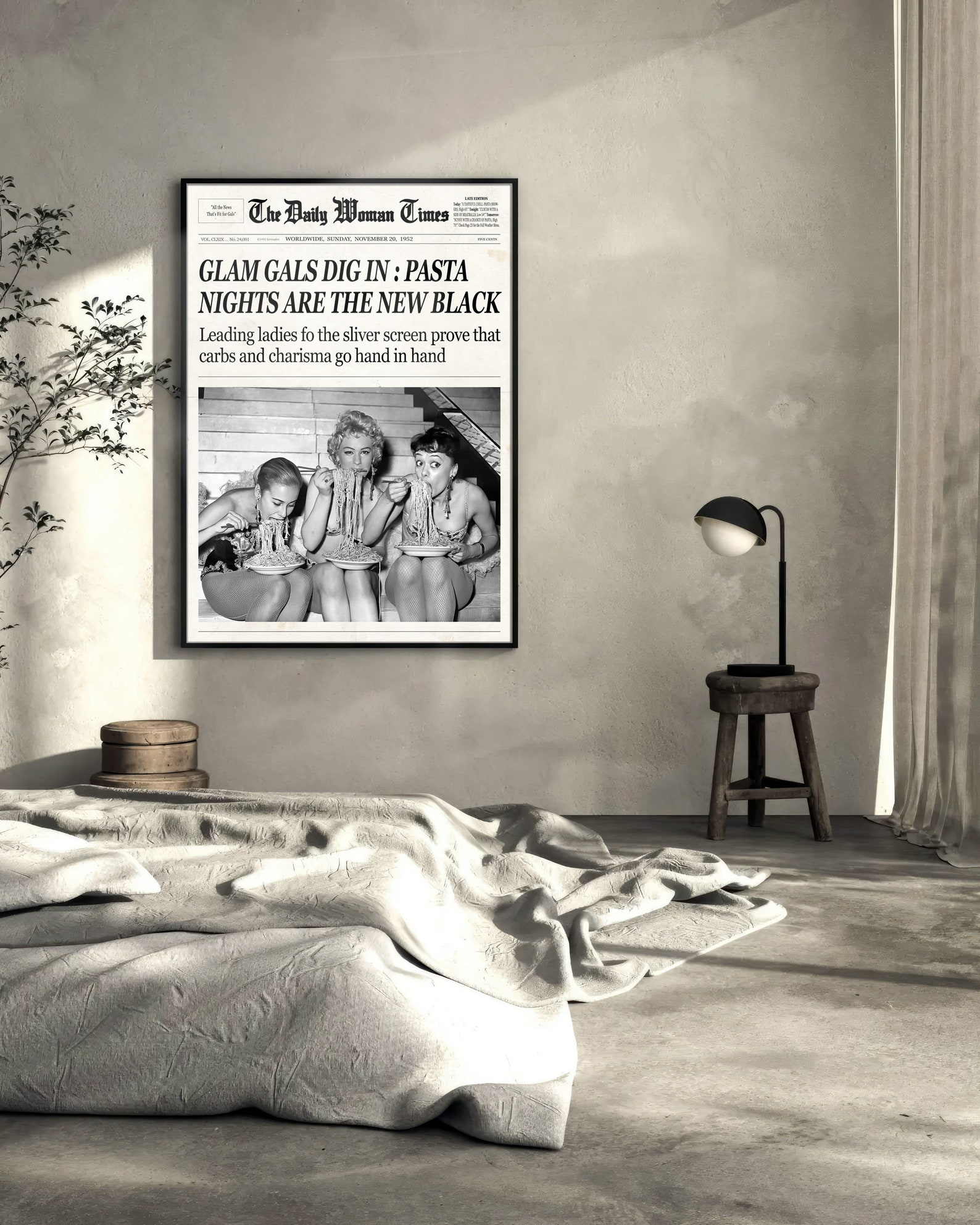 Vintage Pasta Party Print | Retro Glam Gals Newspaper Poster for ...