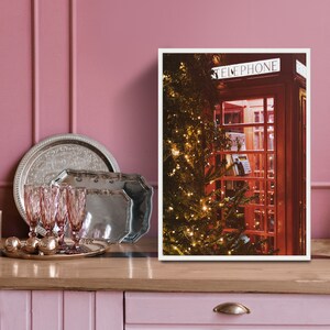 Christmas Eve Scene Print | Vintage Red Telephone Booth and Tree ...