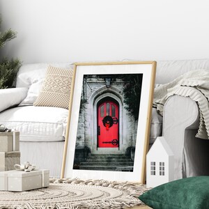 Festive Red Door Poster | Classic Christmas Wreath Print, Welcoming ...