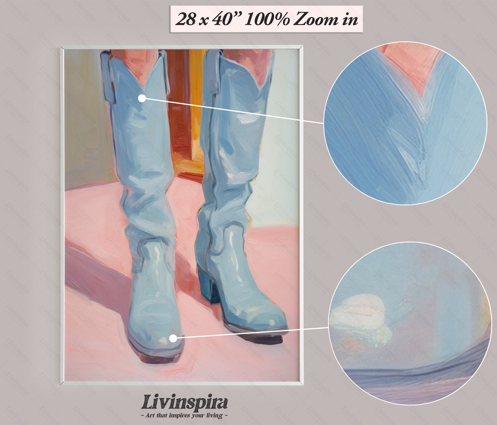 Retro Blue Cowgirl Boot Painting Poster | Preppy Style Cowgirl ...