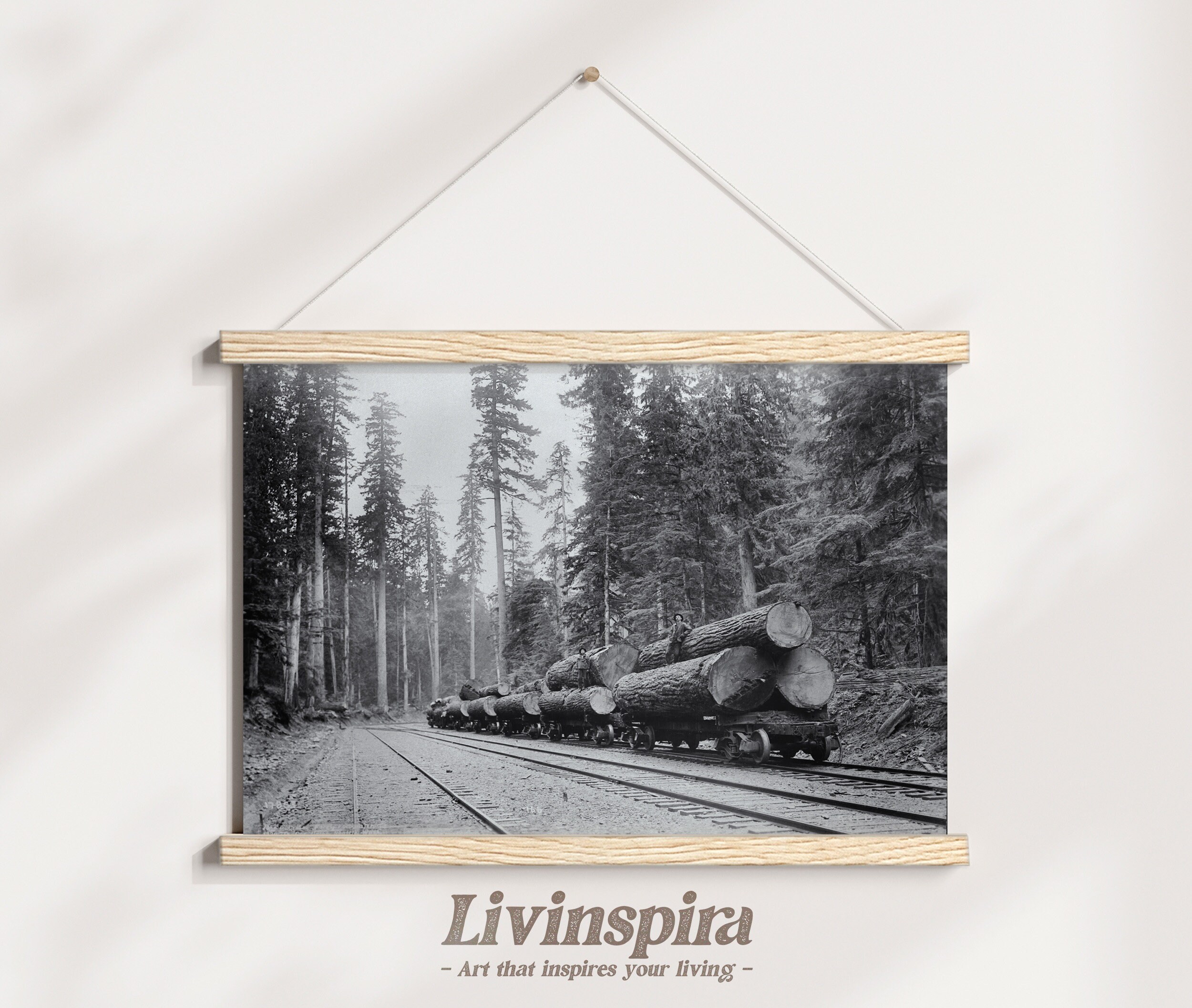 Vintage Logging Train Scene in Black & White | Historic Forest ...