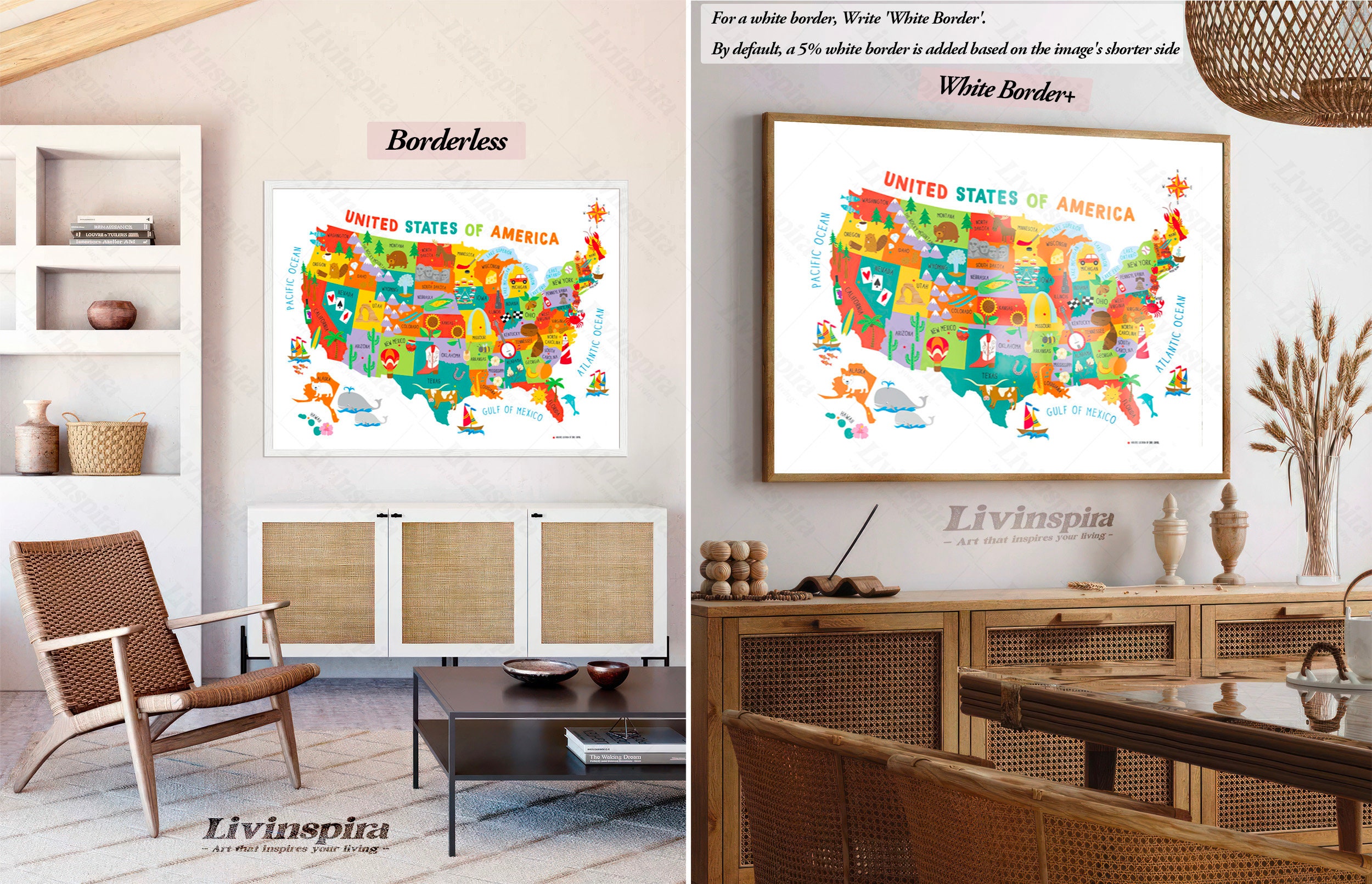 Educational Geographical USA Map Poster of the State Signature - Etsy