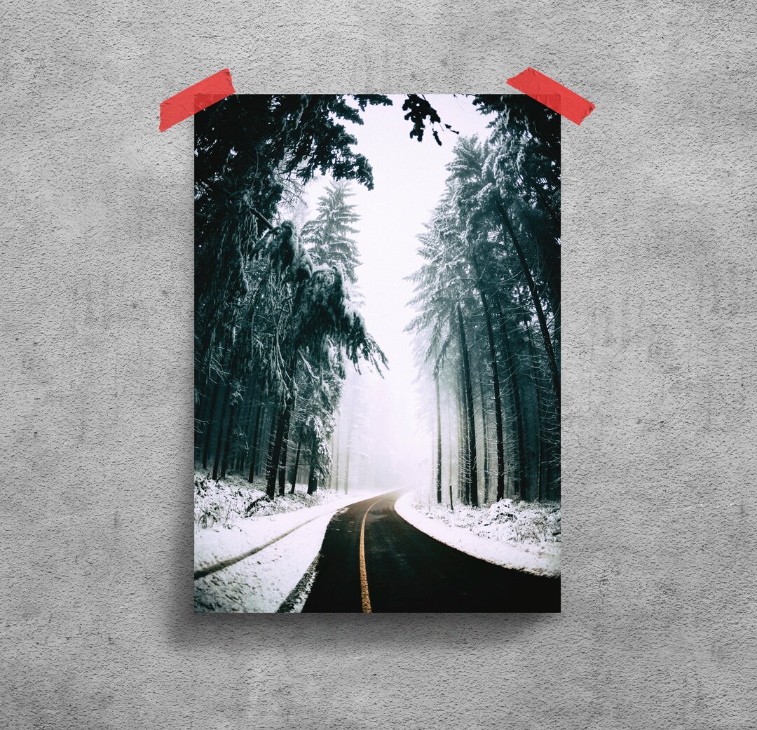 Winter Forest Poster | Snowy Road Scene Print for Tranquil Home Decor ...