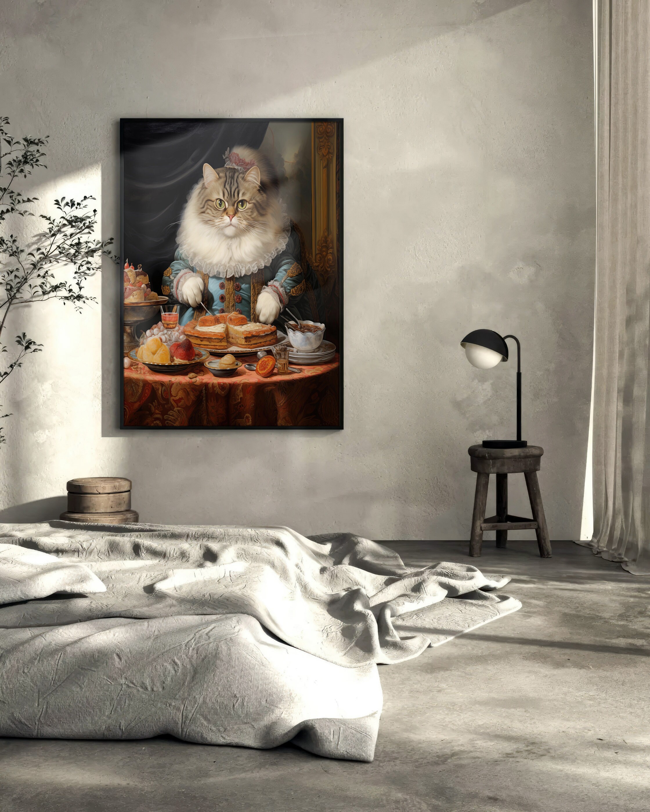Noble Cat in Vintage Attire Print Elegant Pet Portrait for ...