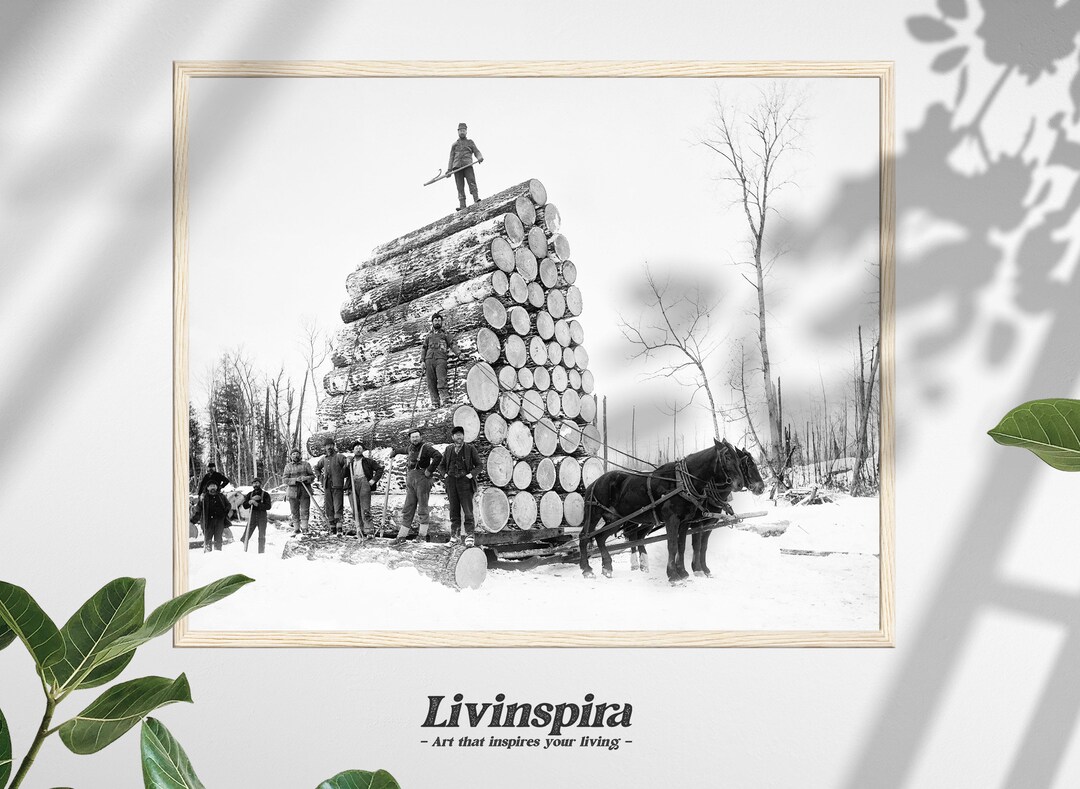 Vintage Black and White Logging in Snow Scene | Historic Lumberjacks ...