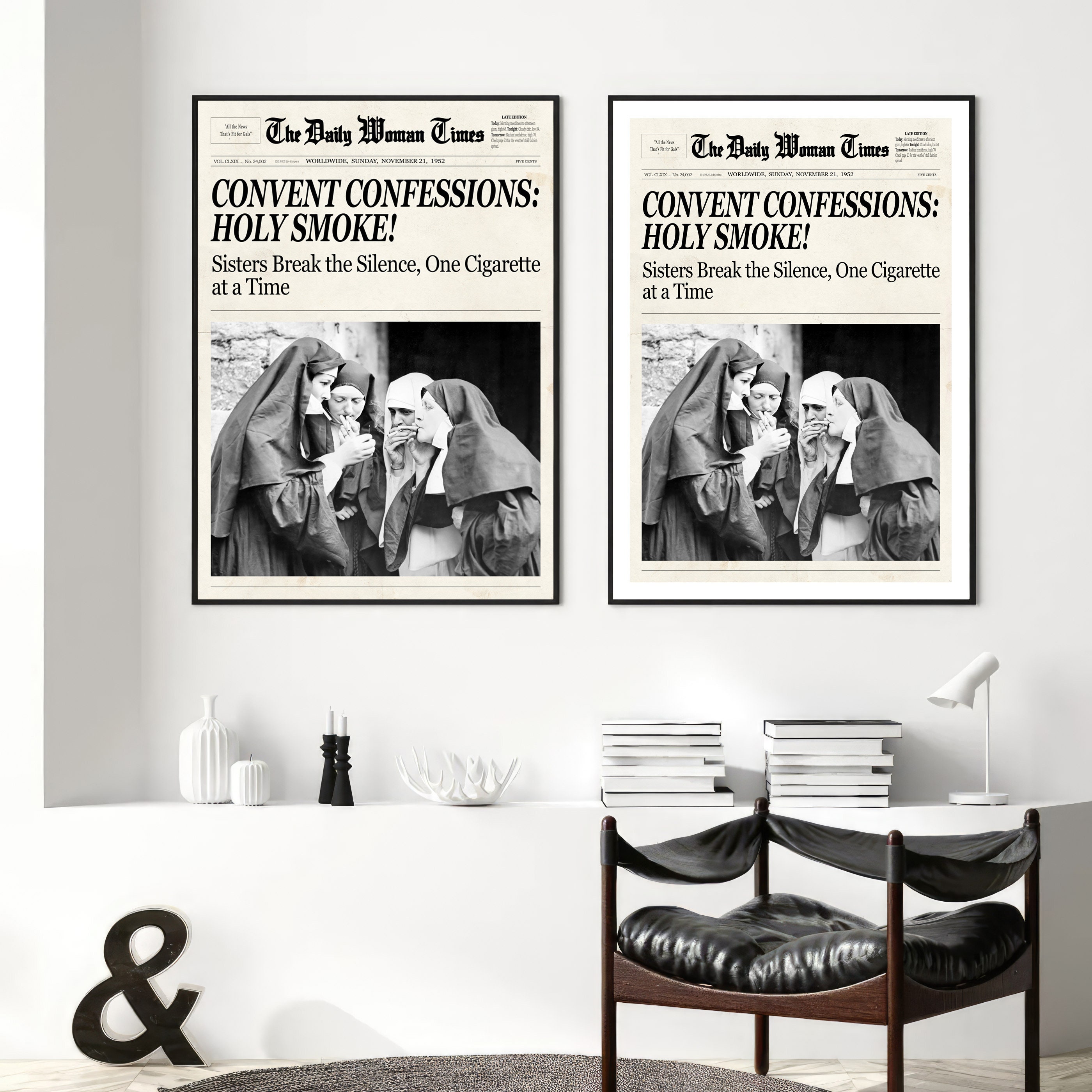 Holy Smoke Nuns Retro Newspaper Poster Vintage Convent Humor Print for ...