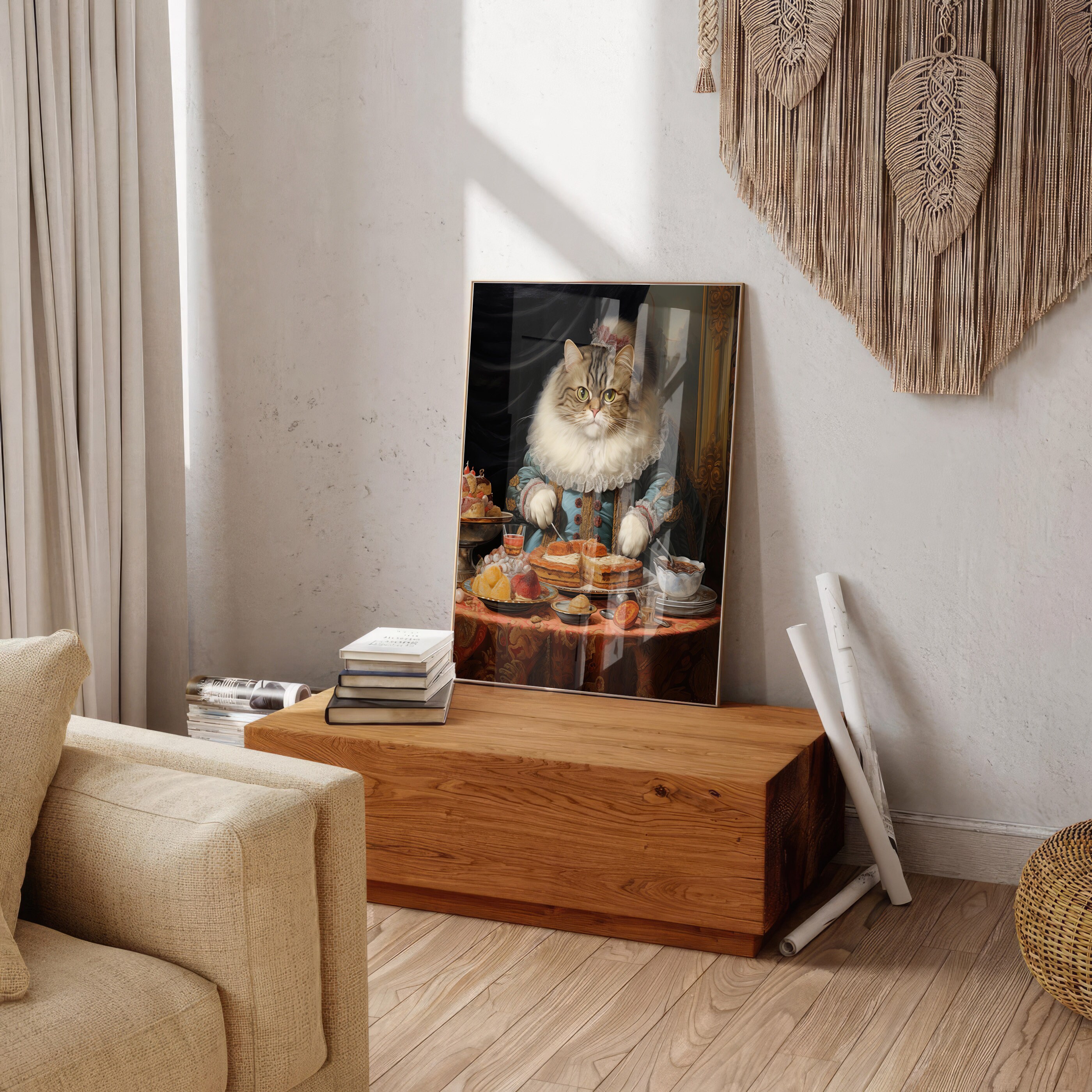Noble Cat in Vintage Attire Print Elegant Pet Portrait for ...