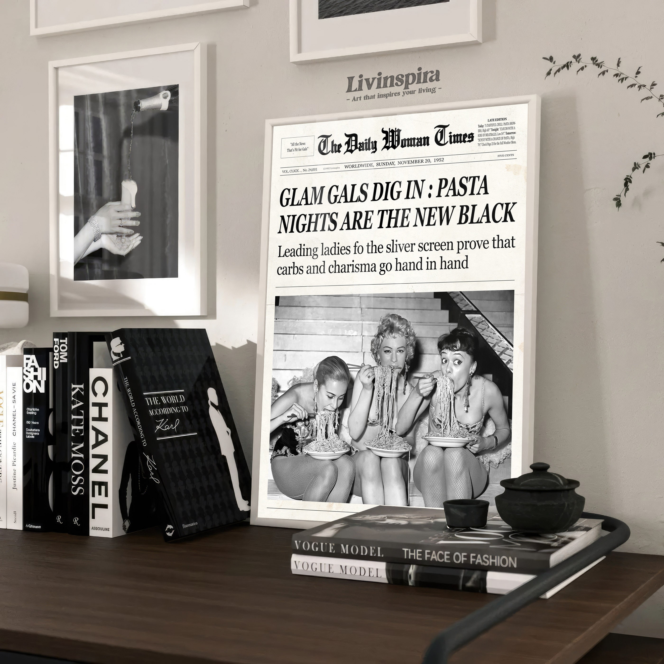 Vintage Pasta Party Print | Retro Glam Gals Newspaper Poster for ...
