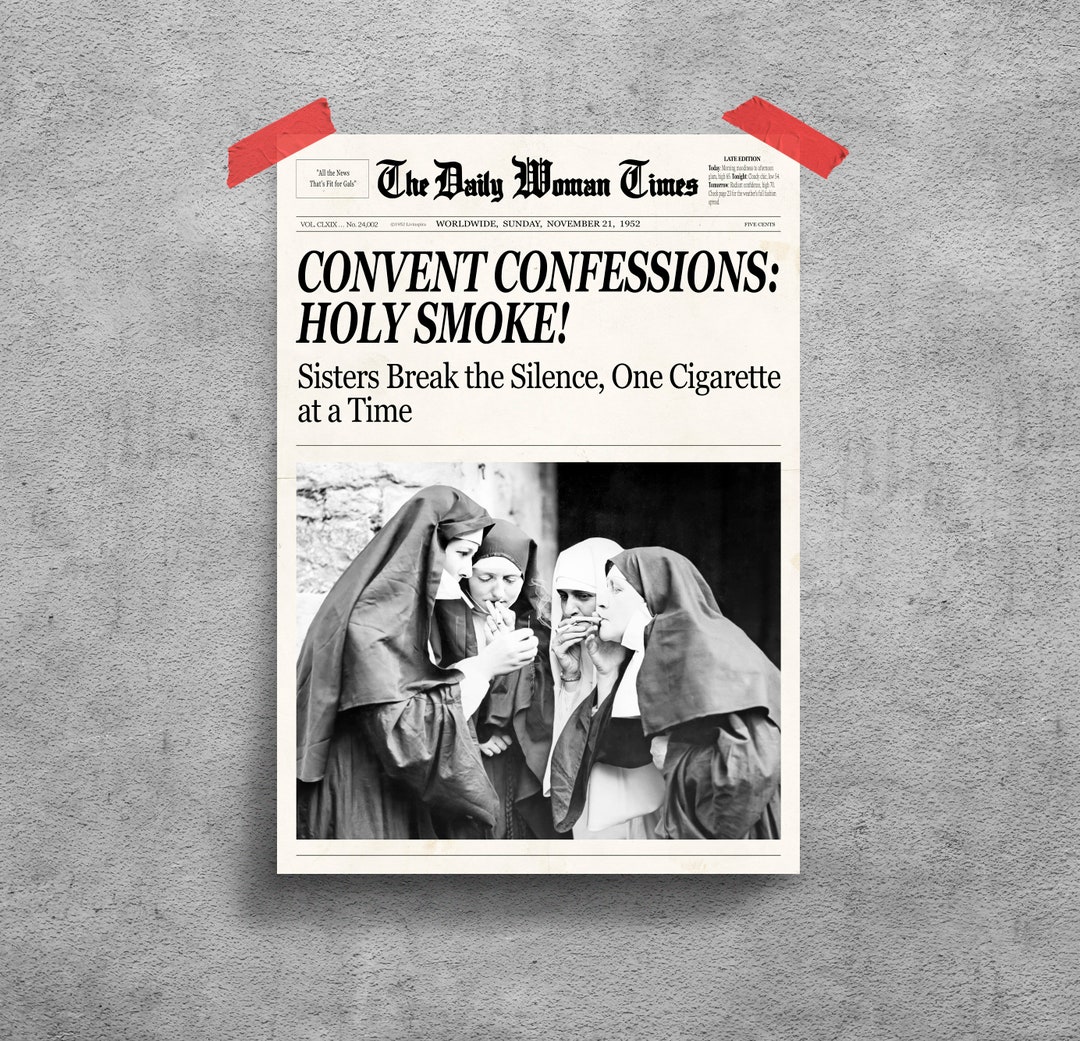 Holy Smoke Nuns Retro Newspaper Poster | Vintage Convent Humor Print ...