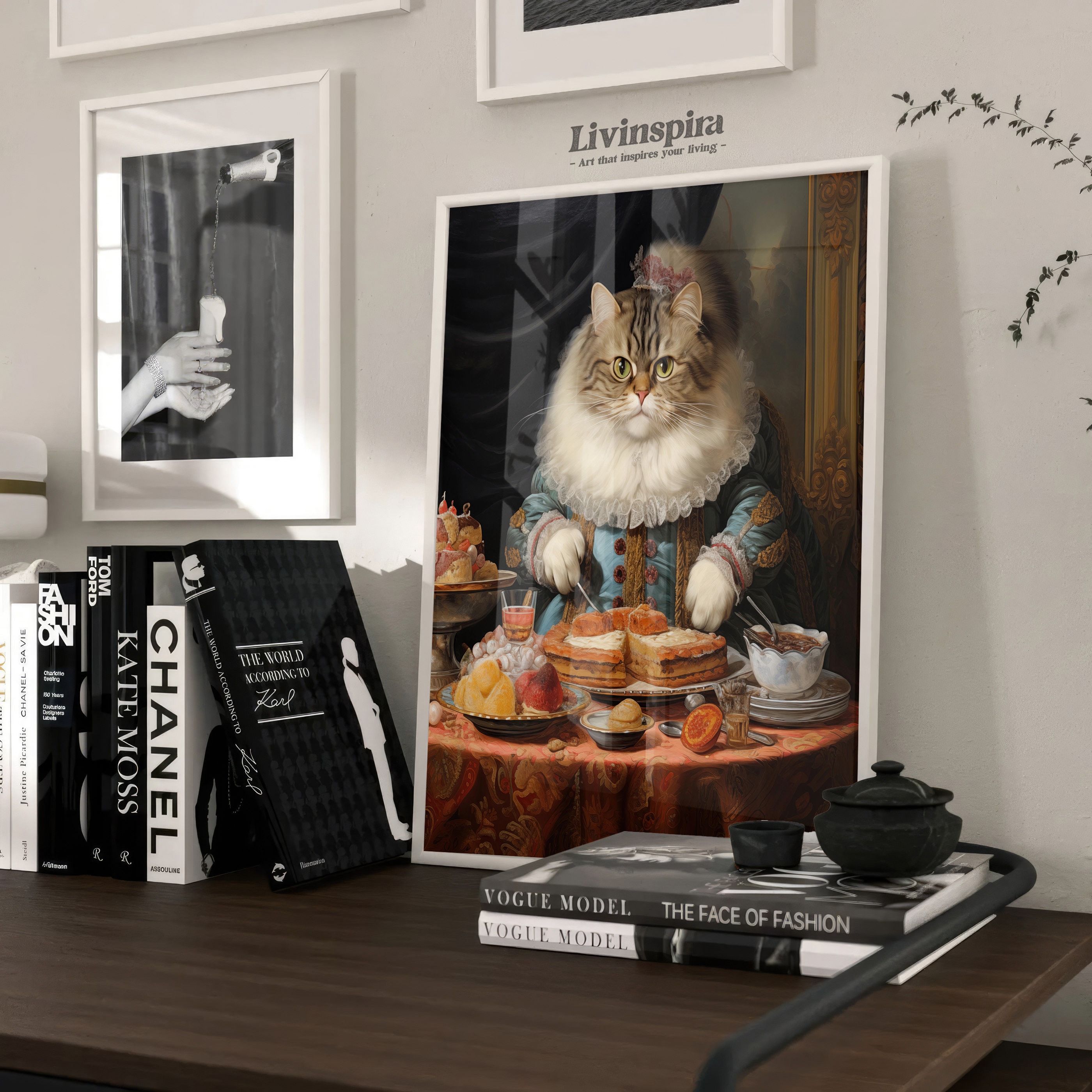 Noble Cat in Vintage Attire Print Elegant Pet Portrait for ...