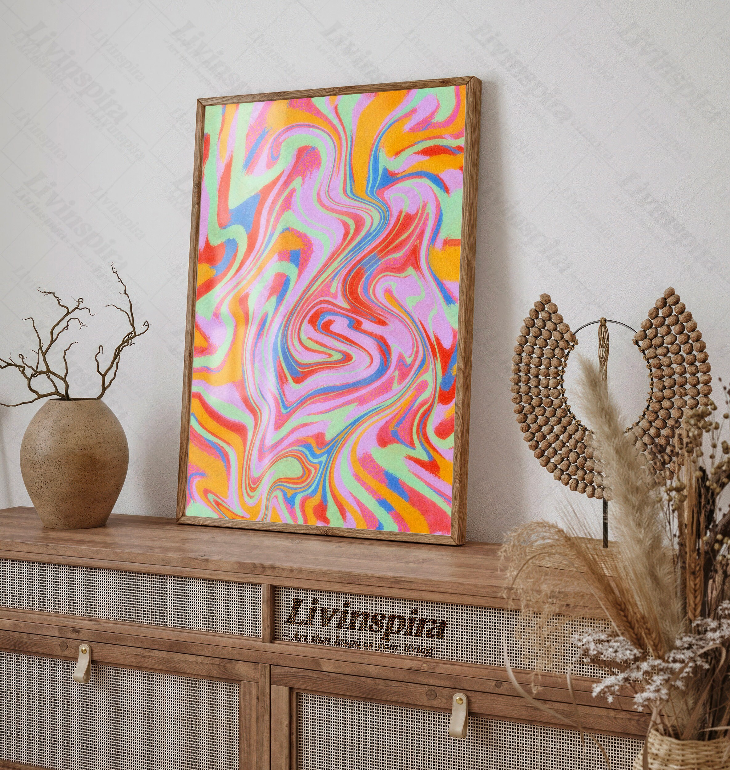 Retrowave Inspirierte Multicolor Kunst Zeitgenössische Wirbel & Wellen ...