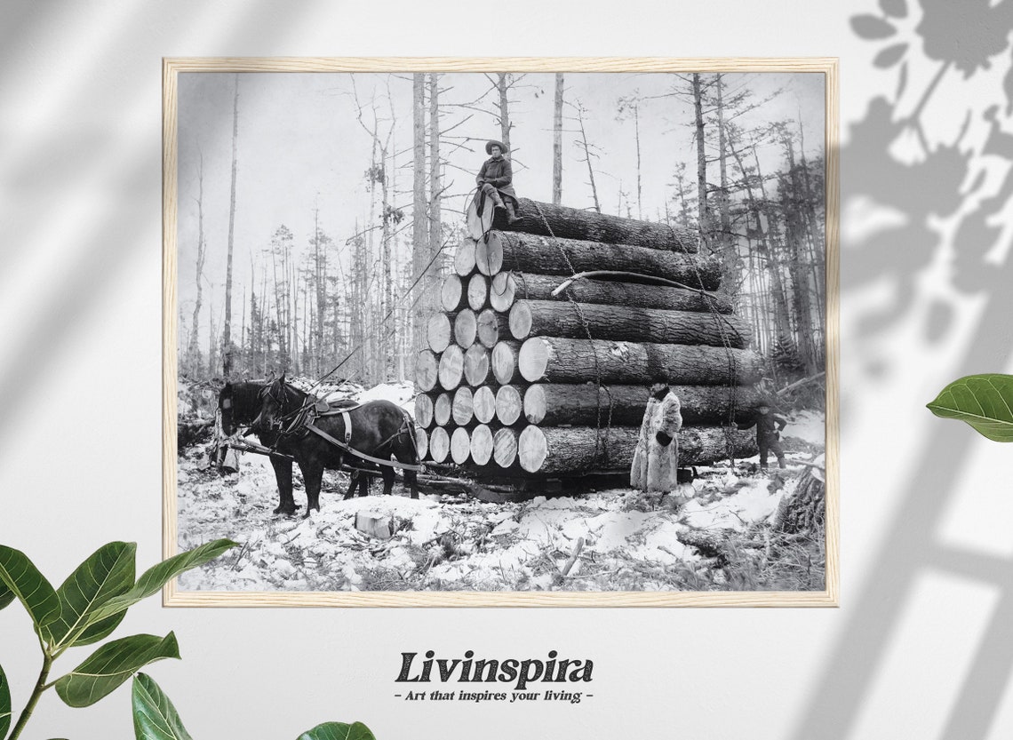Vintage Logging Black & White Photograph | Historic Lumberjack Scene ...