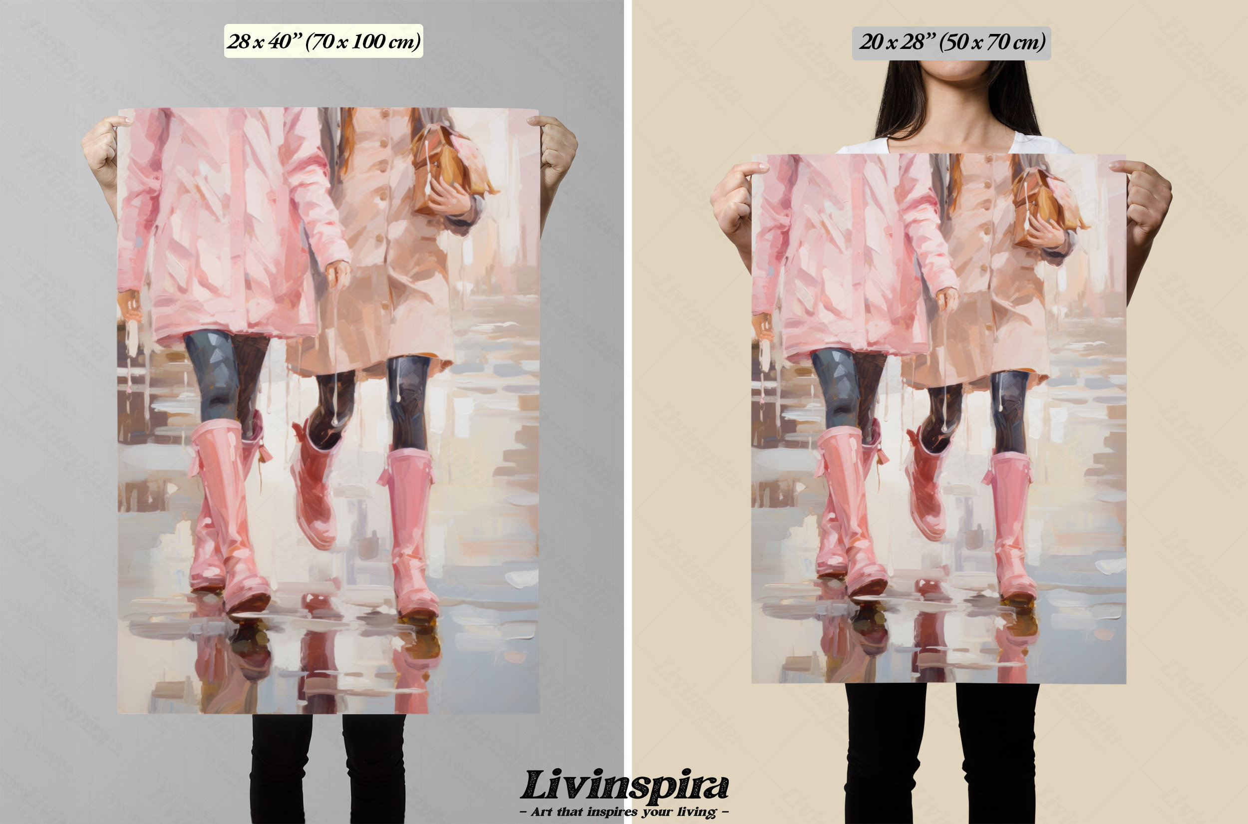 Girls in Pink | Rainy Day Reflections Oil Painting | Preppy Style City ...