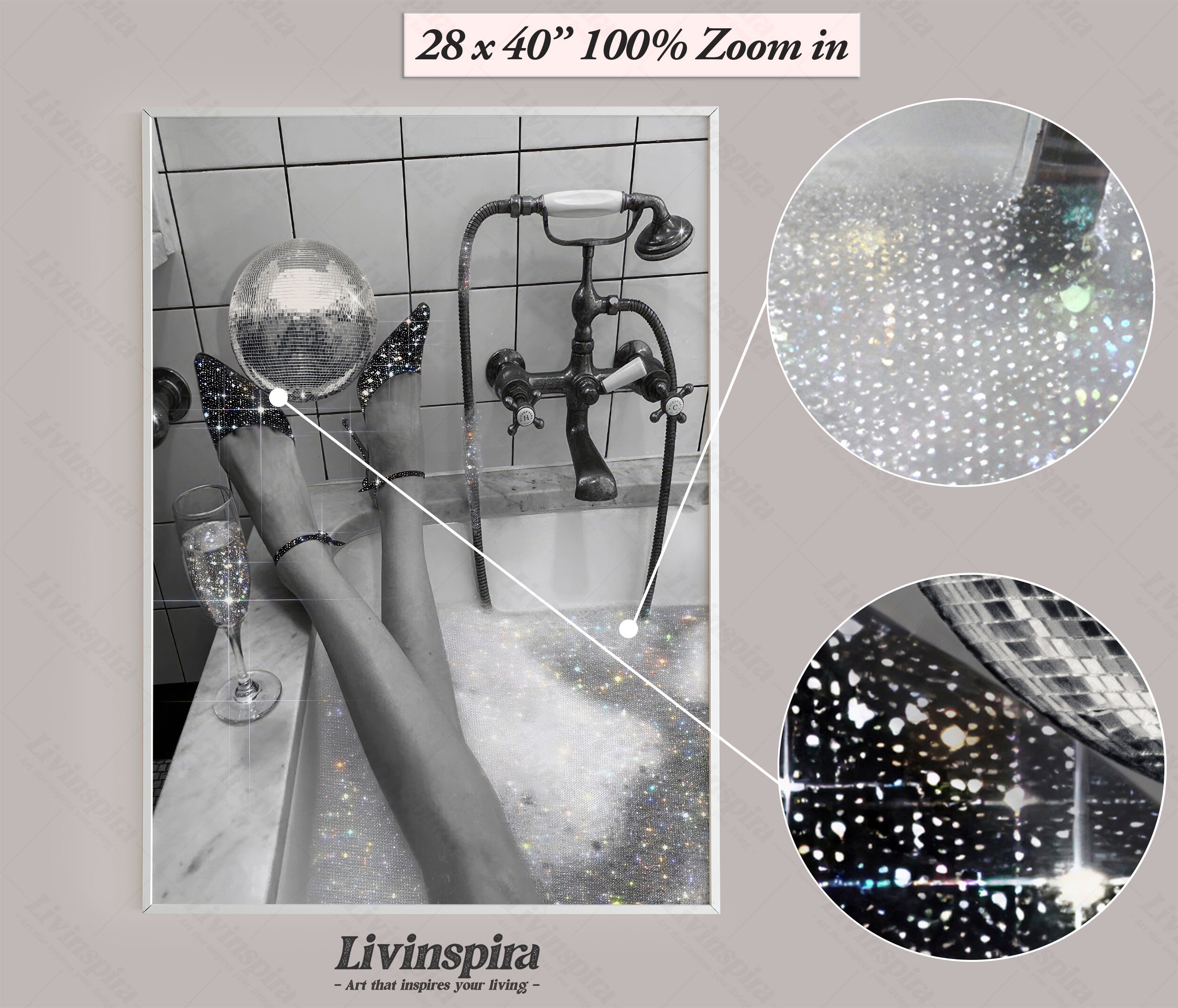 Disco Ball Bath Time Luxury Foot Soak Poster Glittery Bathtub Framed ...