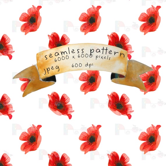 Red poppy seamless pattern for fabric design instant download | Etsy