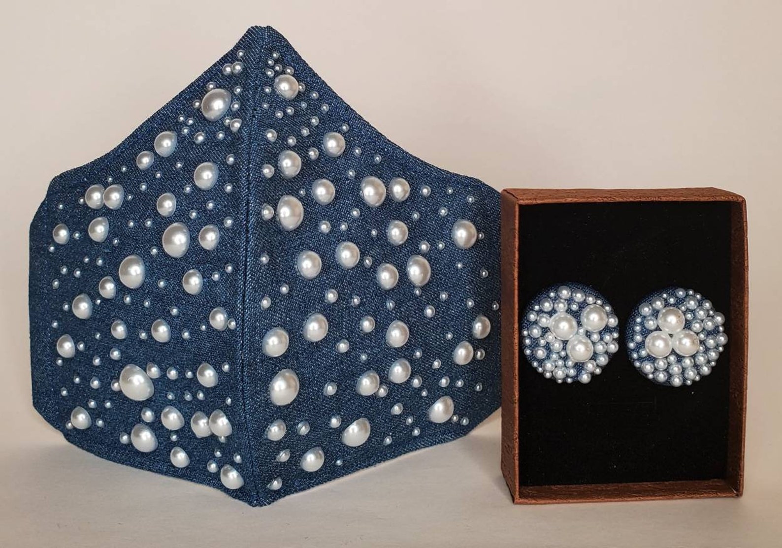CUSTOM Denim Blue Jean Pearl Face Mask With Filter Pocket 3D and ...