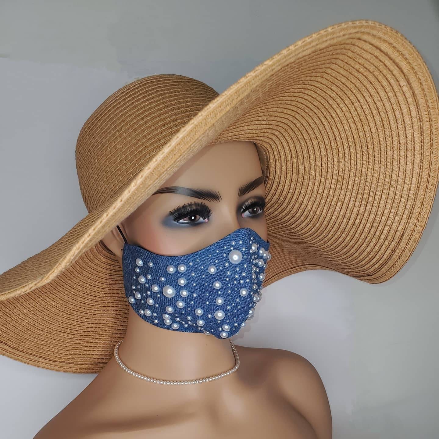CUSTOM Denim Blue Jean Pearl Face Mask With Filter Pocket 3D and ...