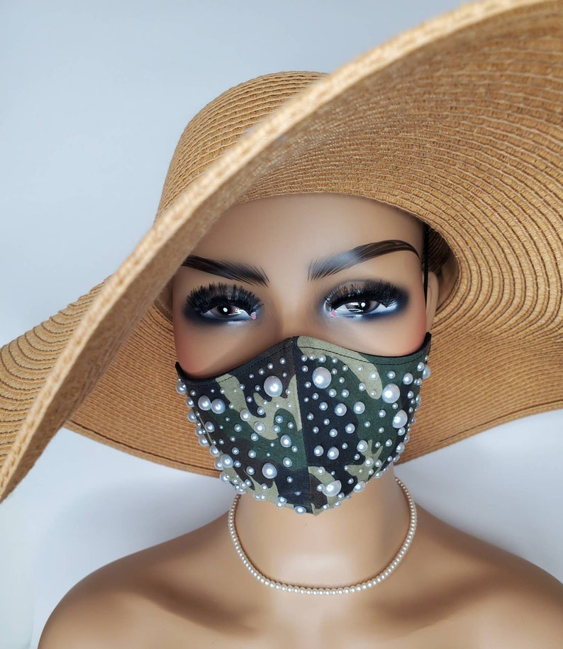 CUSTOM Camouflage and Pearls Face Mask With Filter Pocket 3D - Etsy