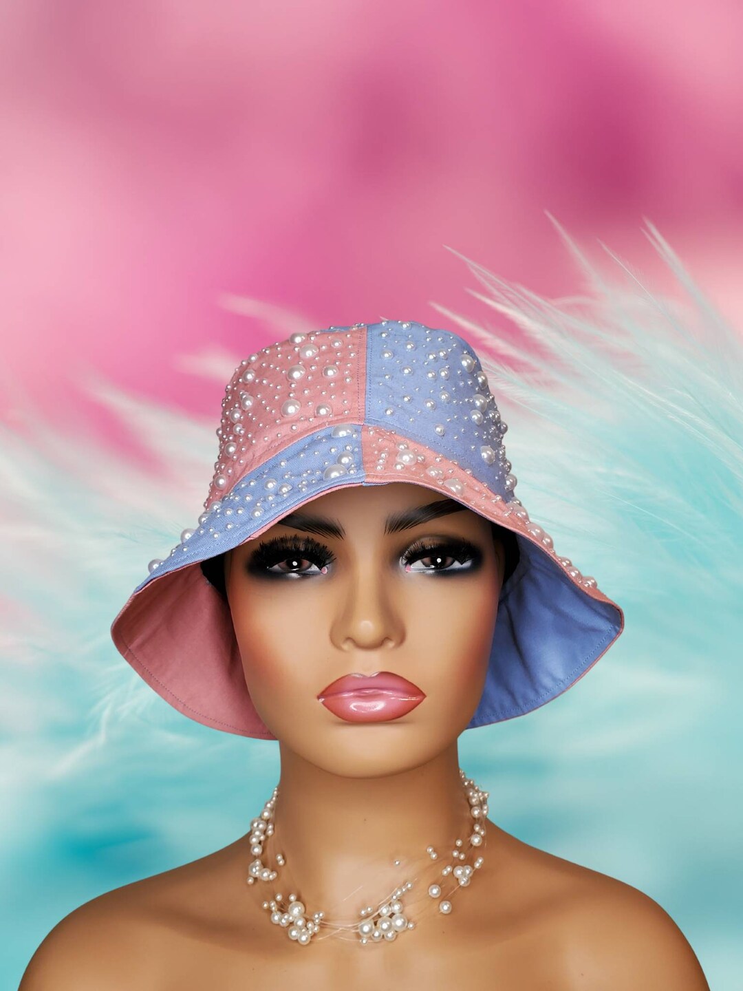 Handmade CUSTOM Gender Reveal Baby Shower Bucket Hat With Pearl ...